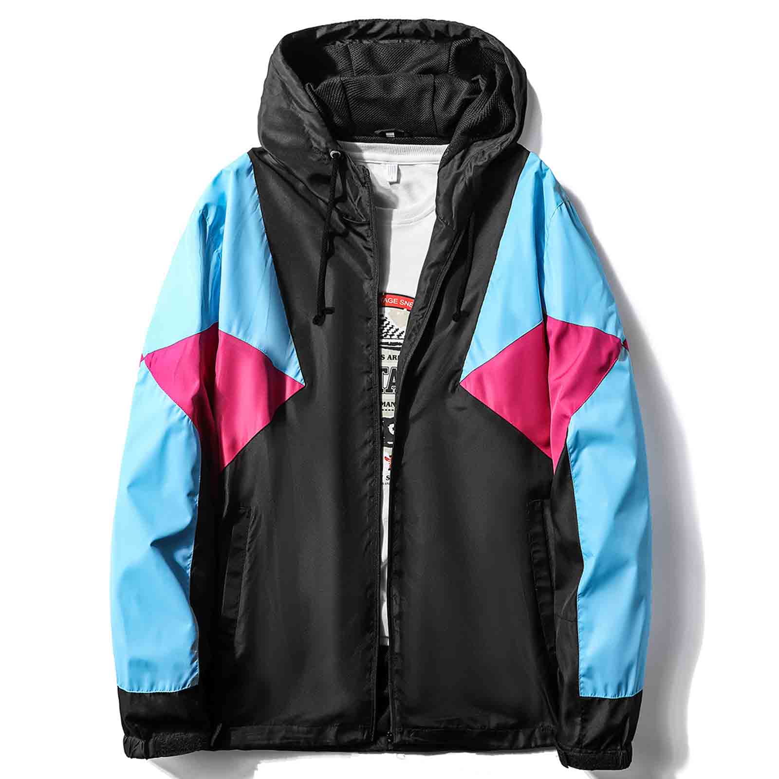 MADHERO Men's Windbreaker Jacket Water Resistant Lightweight Jacket Coat Black/Blue/Rose Size S ...