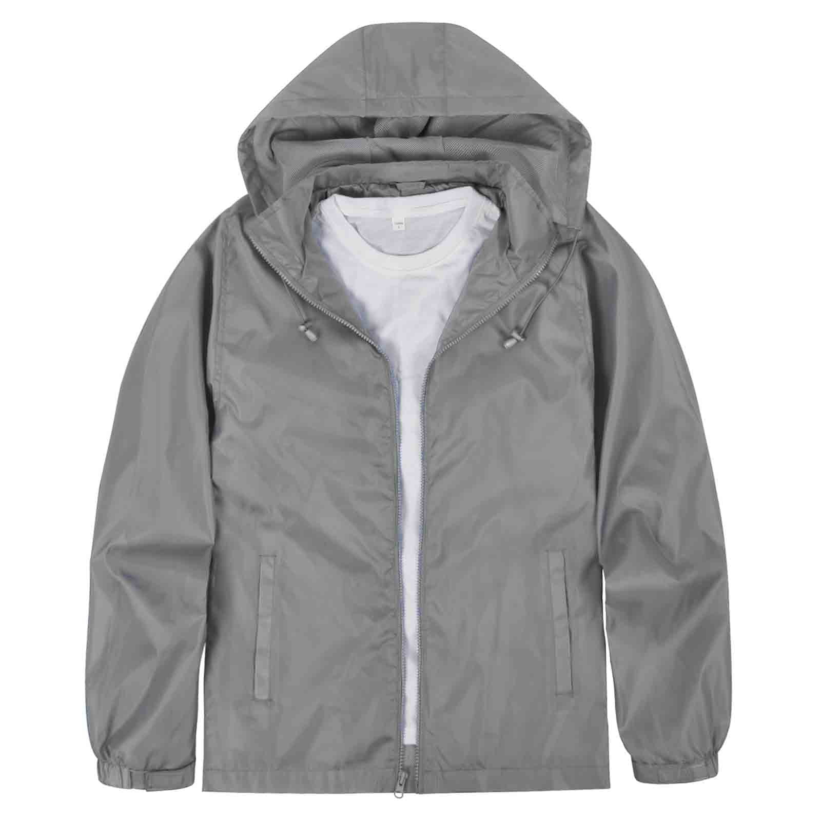 MADHERO Mens Lightweight Windbreaker Jackets Waterproof Raincoat with Removable Hood Dark Grey ...
