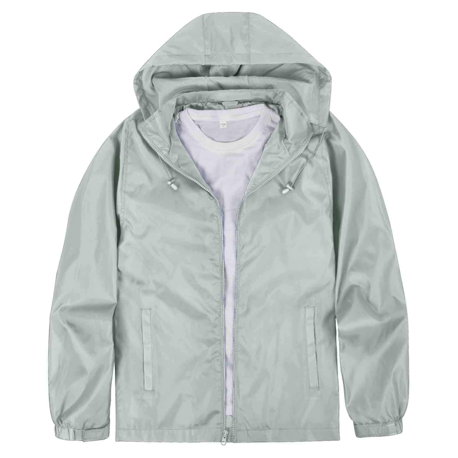 MADHERO Mens Lightweight Windbreaker Jackets Waterproof Raincoat with Removable Hood Light Grey ...