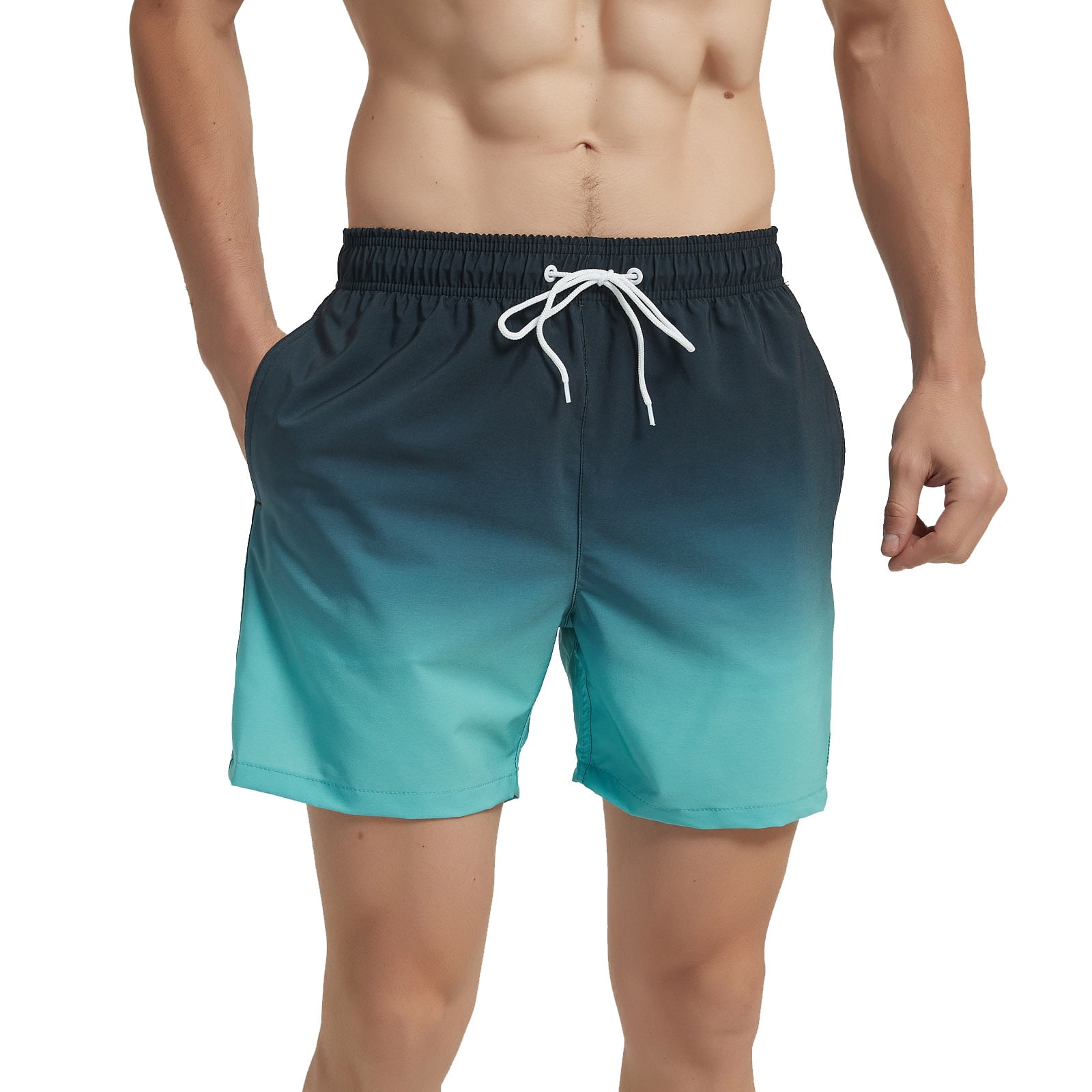 MADHERO Mens Swim Trunks Ombre Quick Dry Beach Shorts with Mesh Lining ...