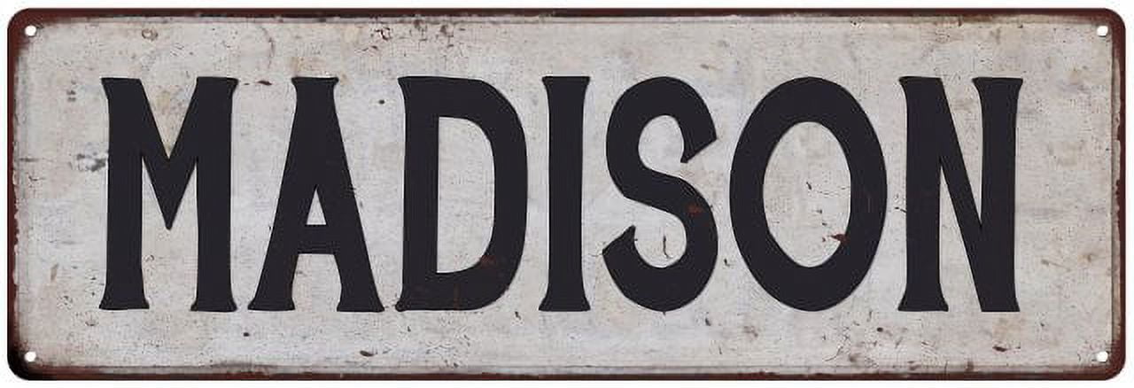 MADISON Vintage Look Rustic Metal 6x18 Sign City State 206180041125 ...
