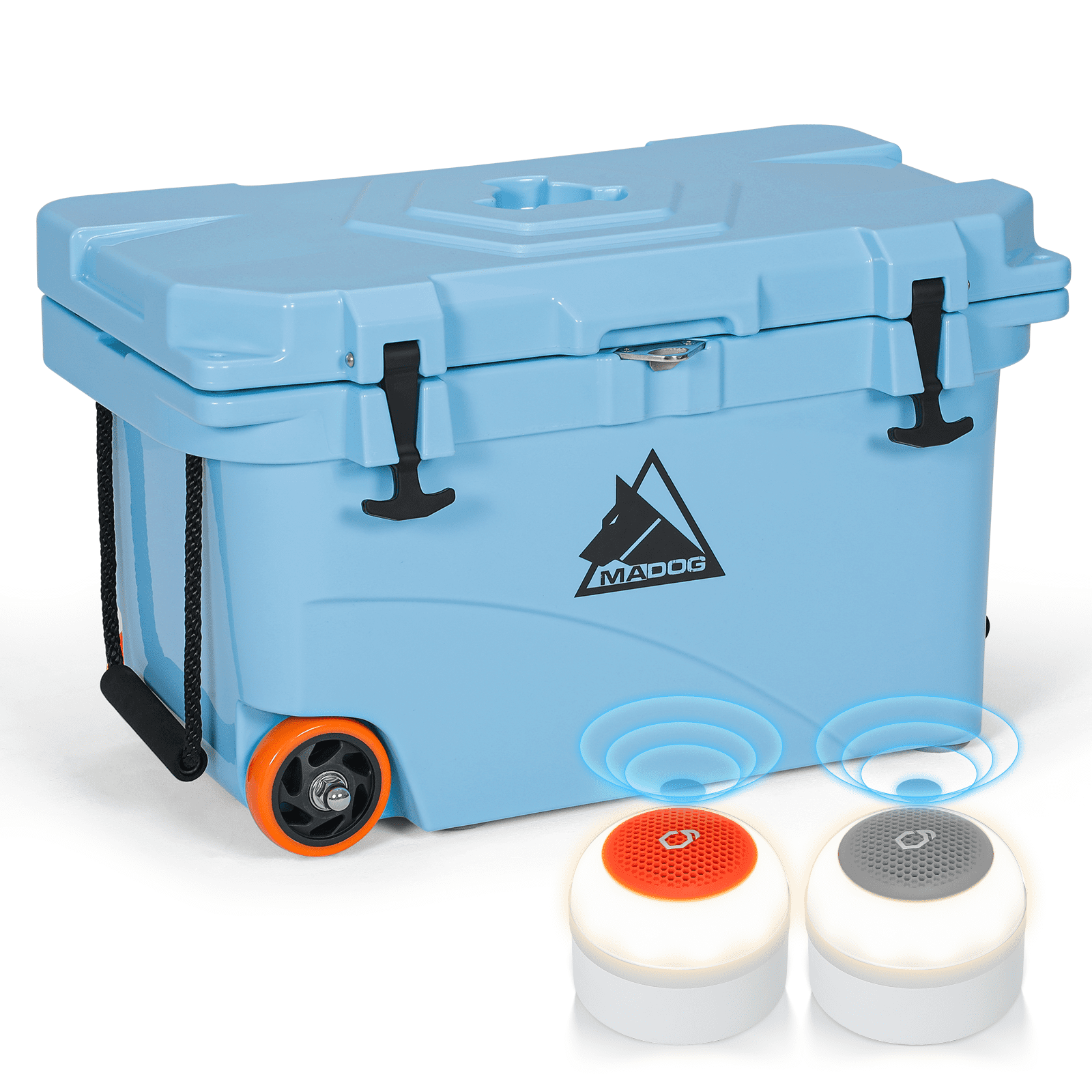 MADOG 45 Quart Towable Ice Chest with 2 LED Light Bluetooth Speakers ...