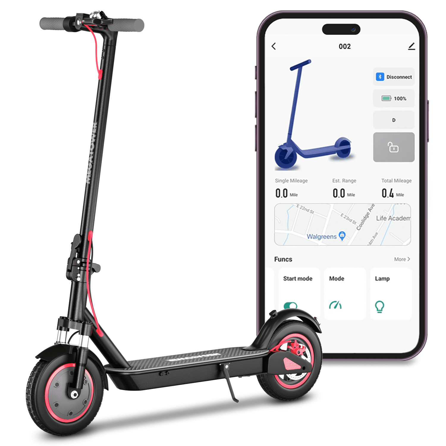 "MADOG Electric Scooter, App-Enabled, 350W, 19 MPH, 22 Mi, Foldable, 10 ...
