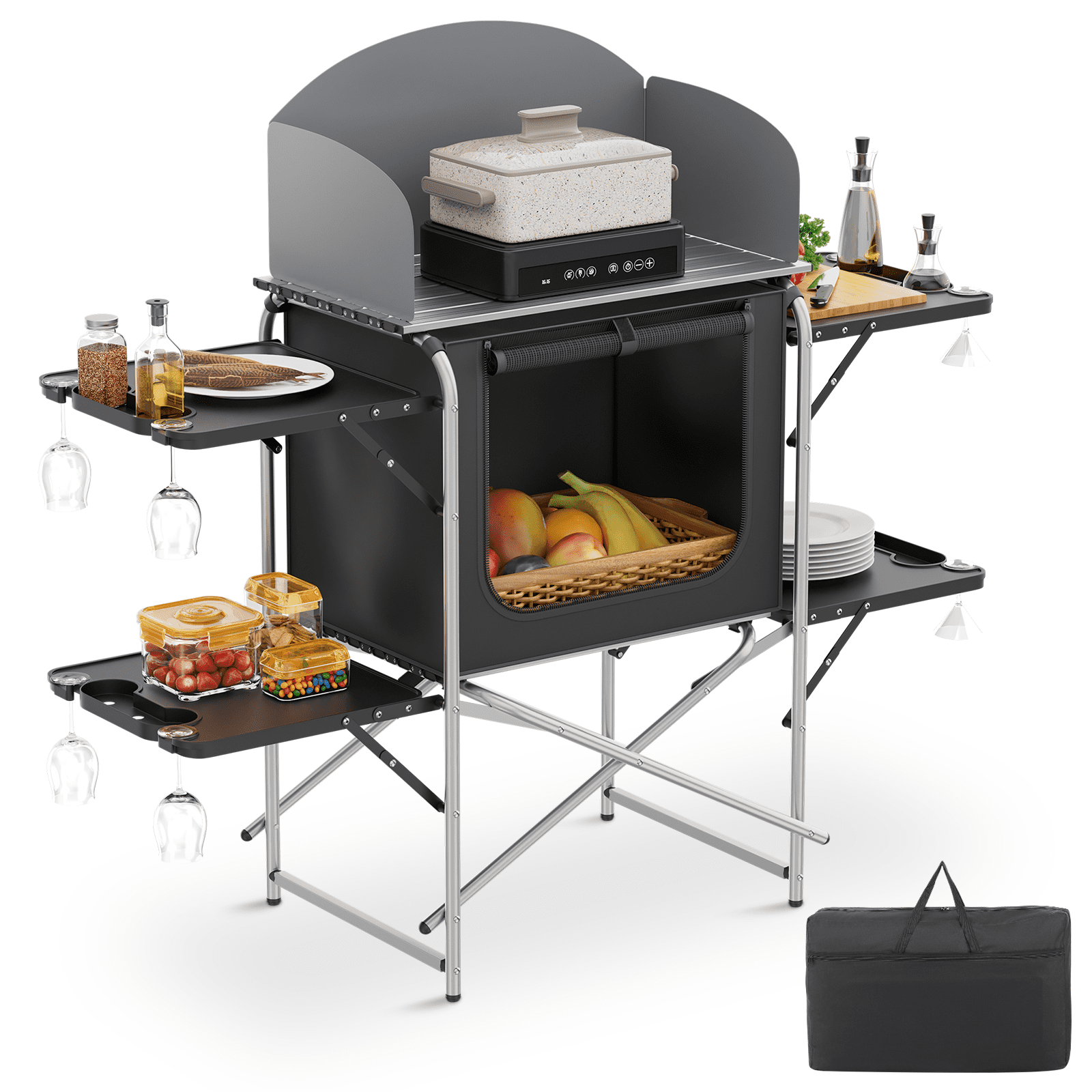 MADOG Folding Portable Cook Table with Storage Organizer & Windscreen ...