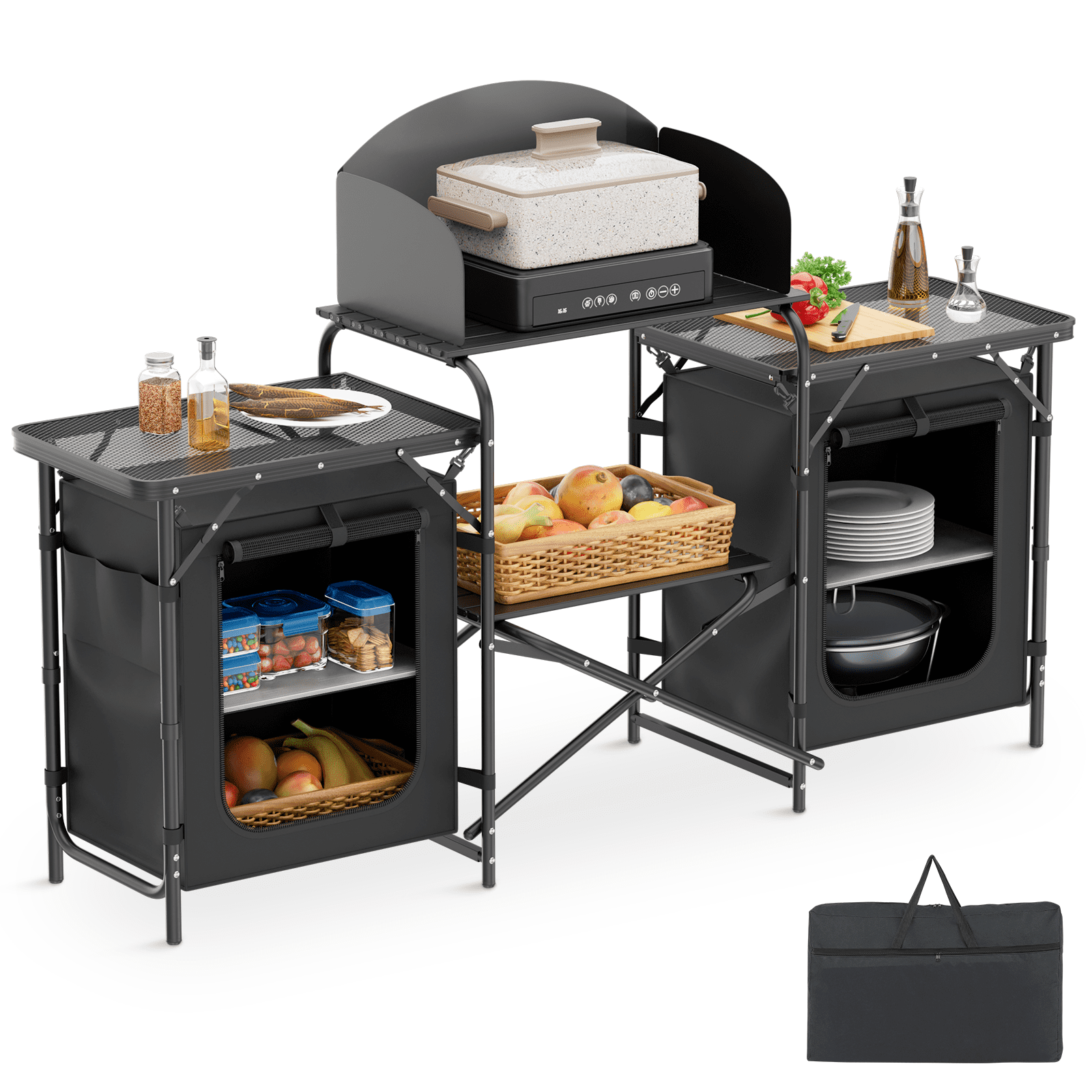 MADOG Folding Portable Cook Table with Storage Organizer & Windscreen ...