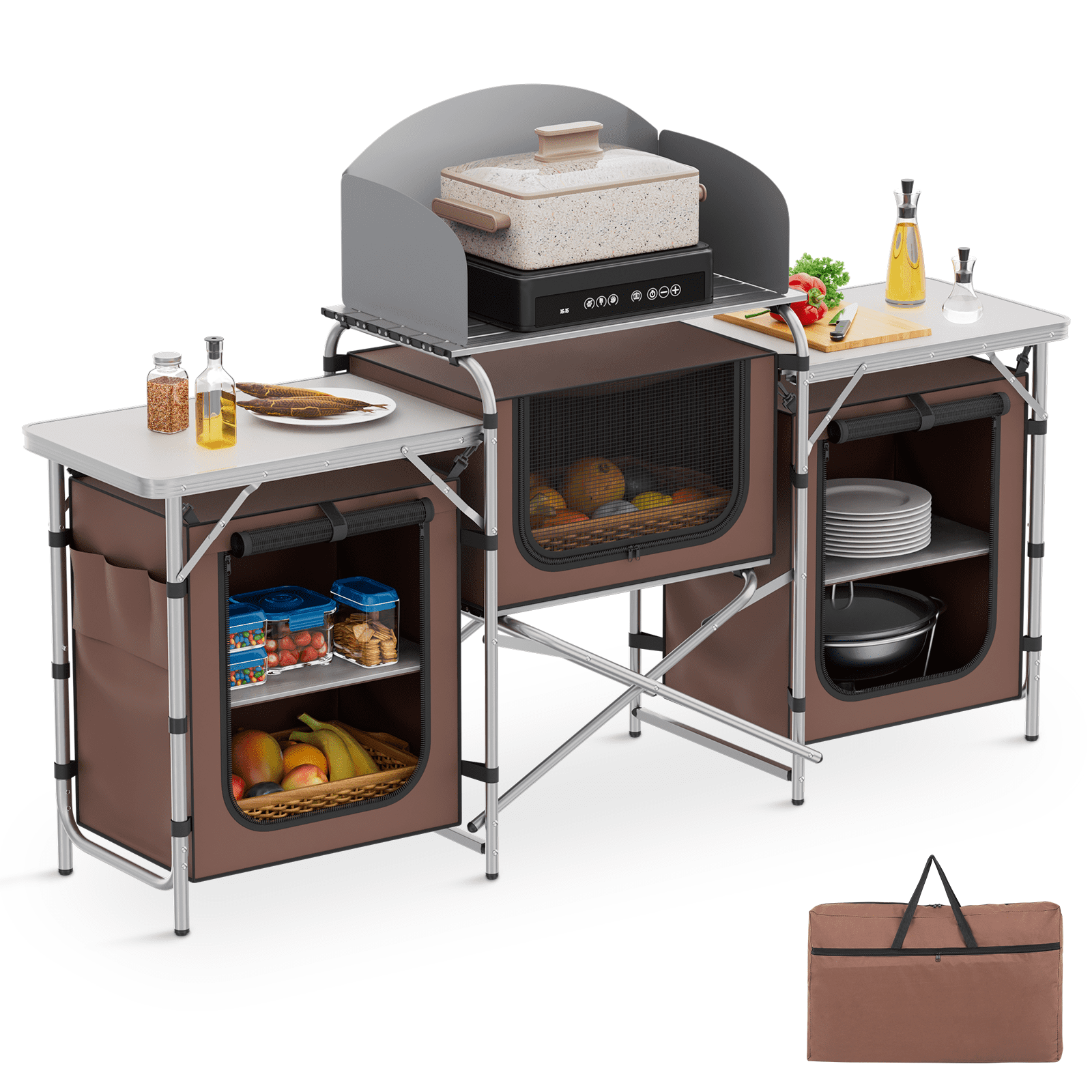 MADOG Portable Folding Grill Table with Storage Organizer & Windscreen ...