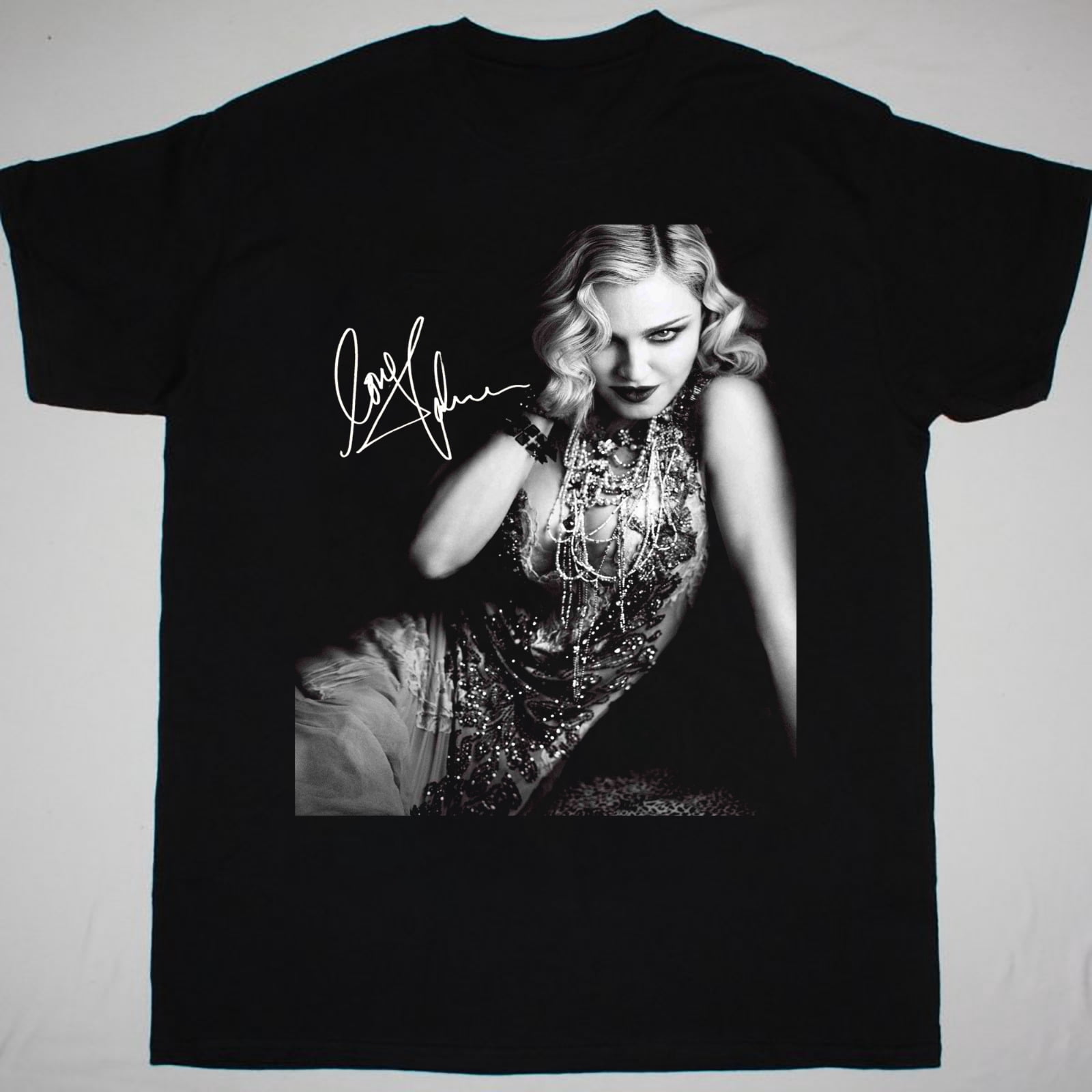 MADONNA Signature T-Shirt Short Sleeve Cotton Black Men All Size S to ...