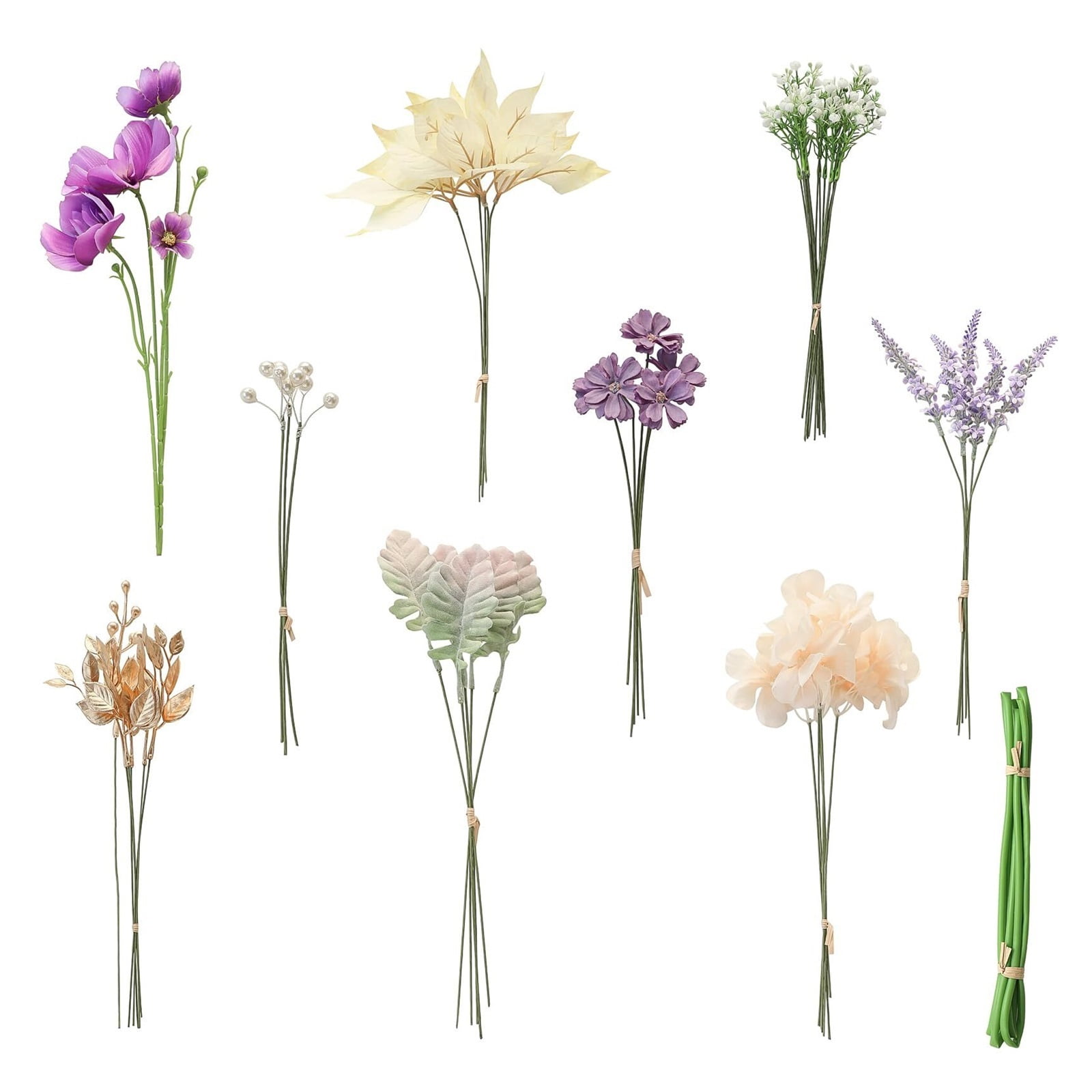 MAE Artificial Greenery Stems Box Set, 39pcs with 8 Kinds of Faux ...