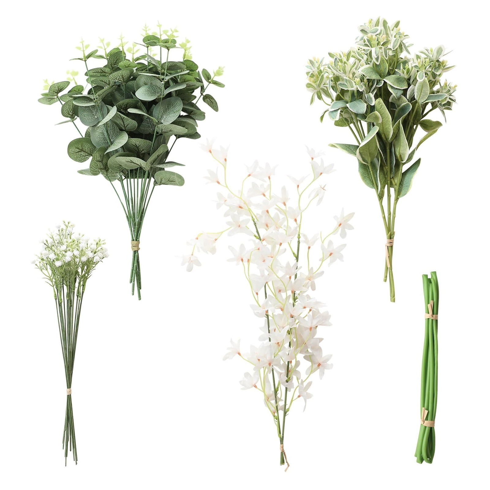 MAE Artificial Greenery Stems Box Set, 39pcs with 8 Kinds of Faux ...