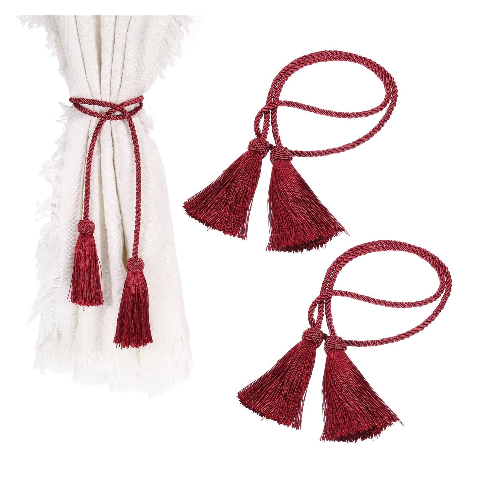 MAE Curtain Tiebacks, Curtain Holdbacks with Tassel Handmade Braided ...