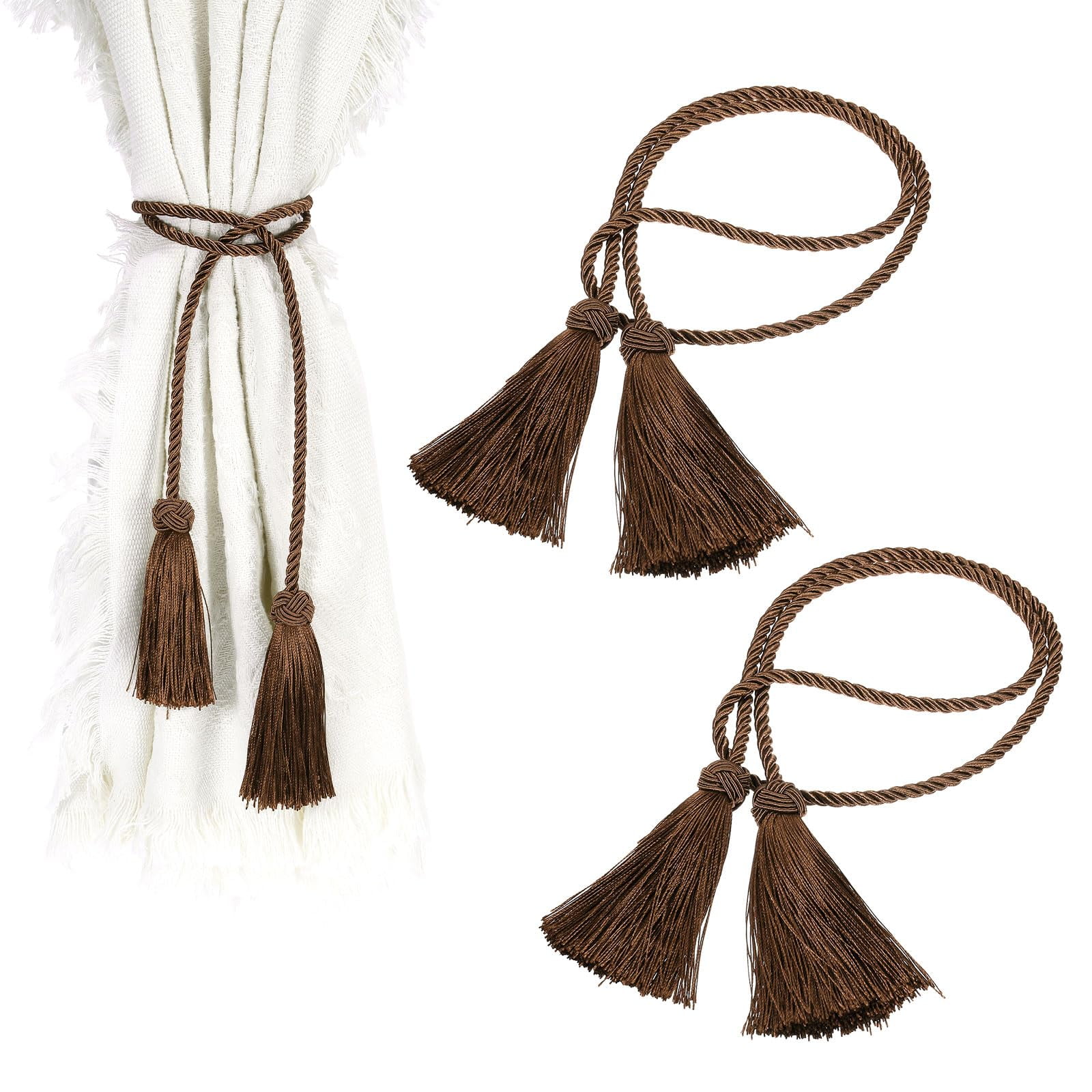 MAE Curtain Tiebacks, Curtain Holdbacks with Tassel Handmade Braided ...