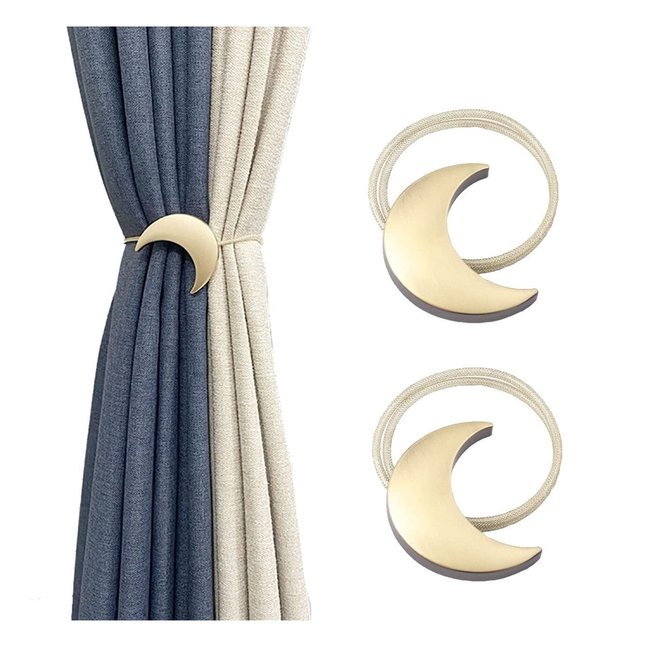MAE Magnetic Curtain Tiebacks Metal 1 Pair Metal Moon Curtain Clips ...