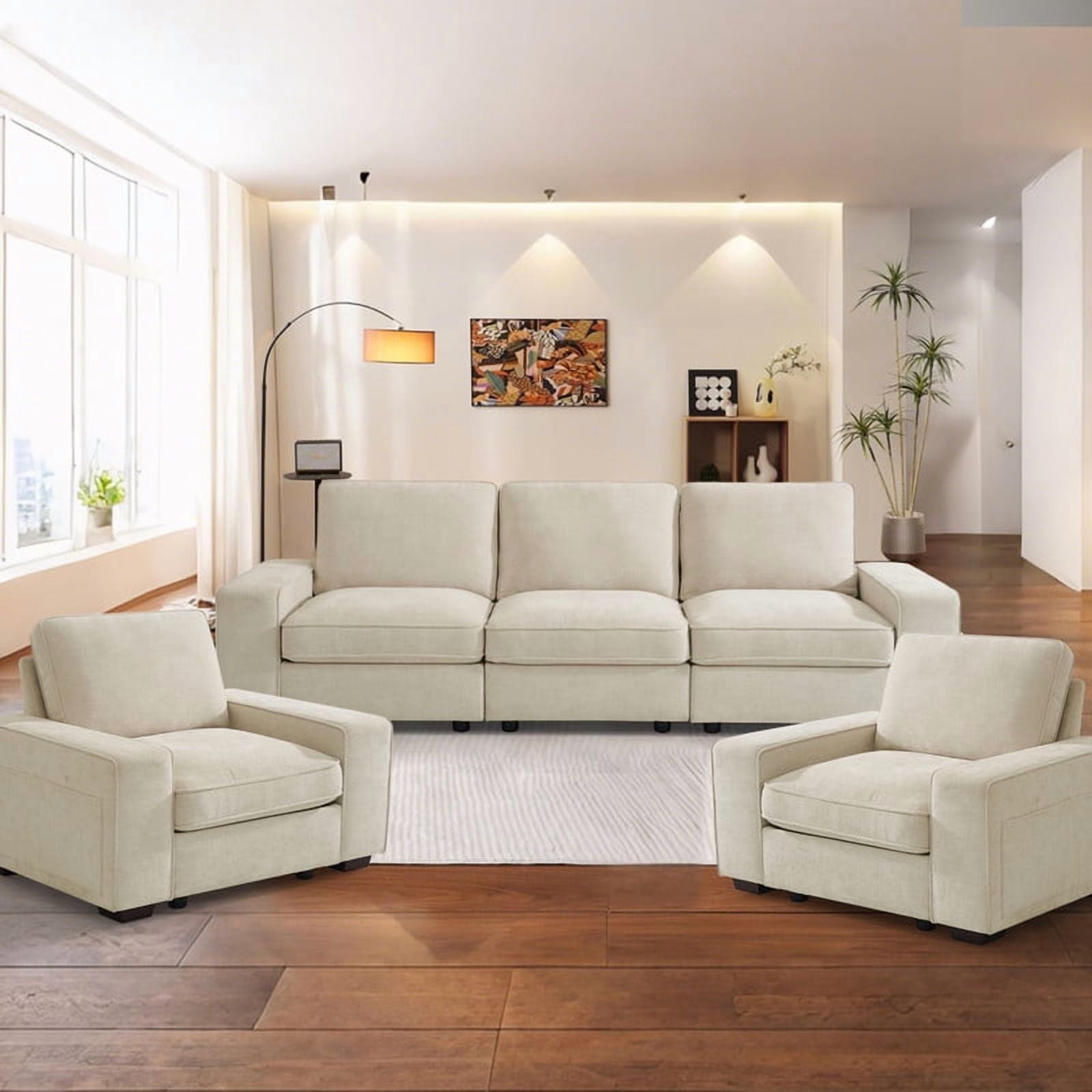 MAEVIS 3-Piece Sofa Set for Living Room 3-Seat Modular Sectional Sofa ...
