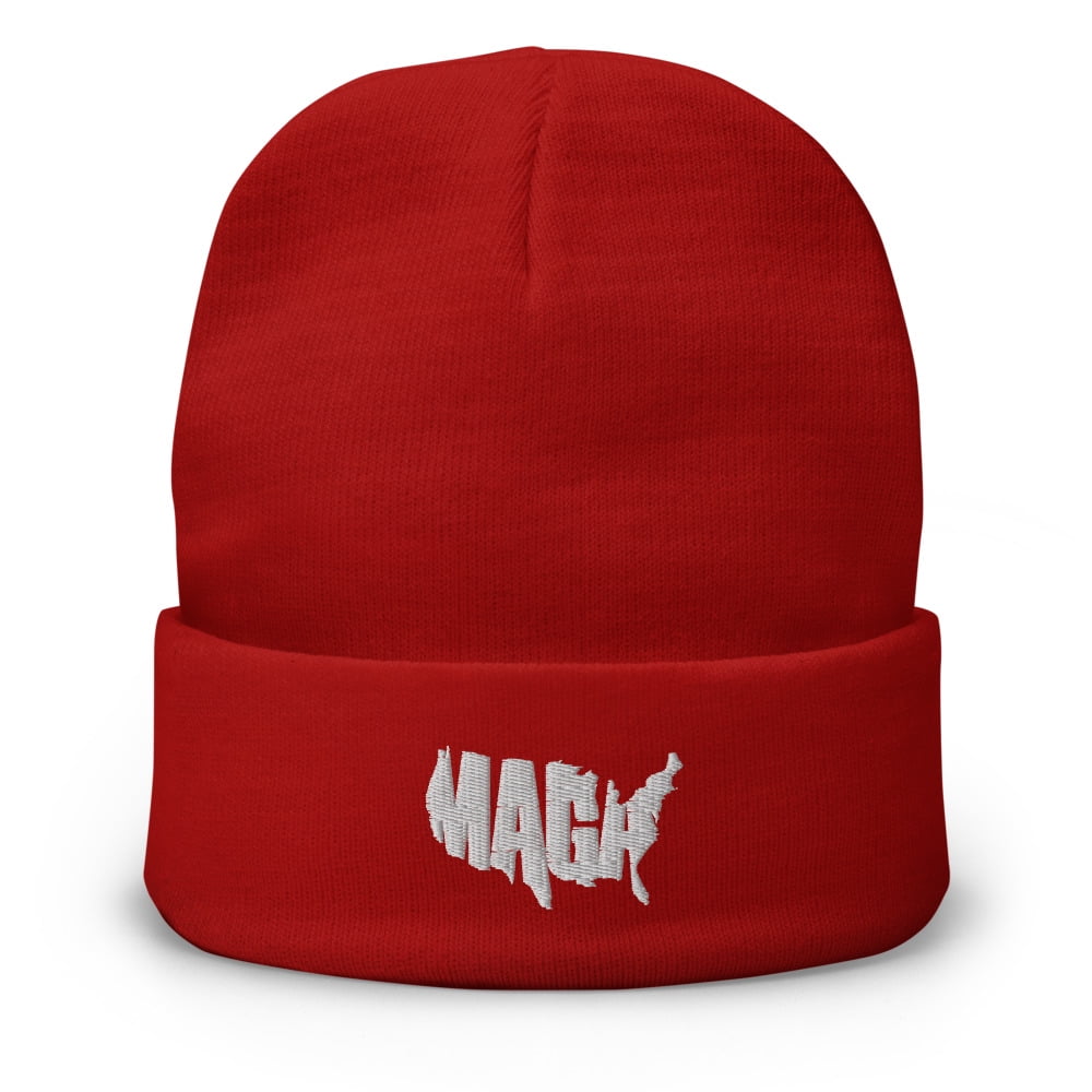 MAGA USA Map Embroidered Beanie White (Red) - Walmart.com