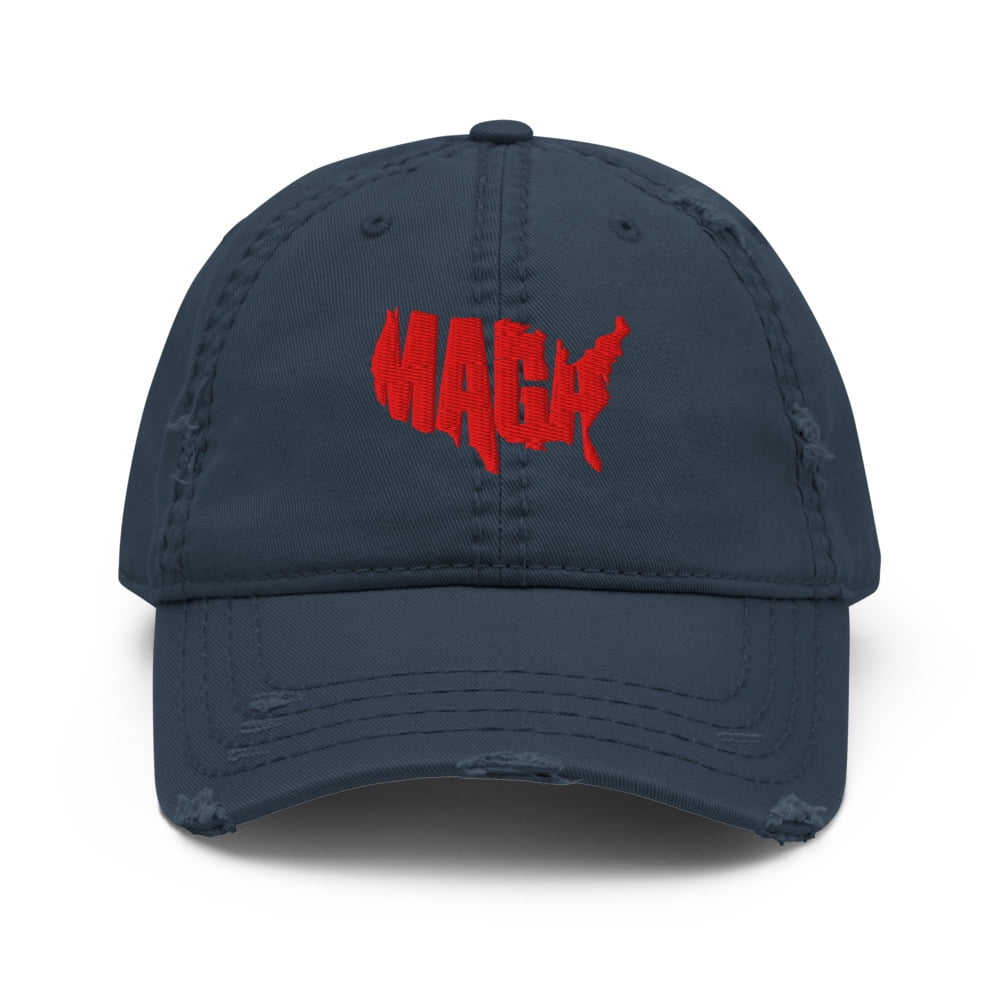 MAGA USA Map Embroidered Distressed Dad Hat Red (Navy) - Walmart.com