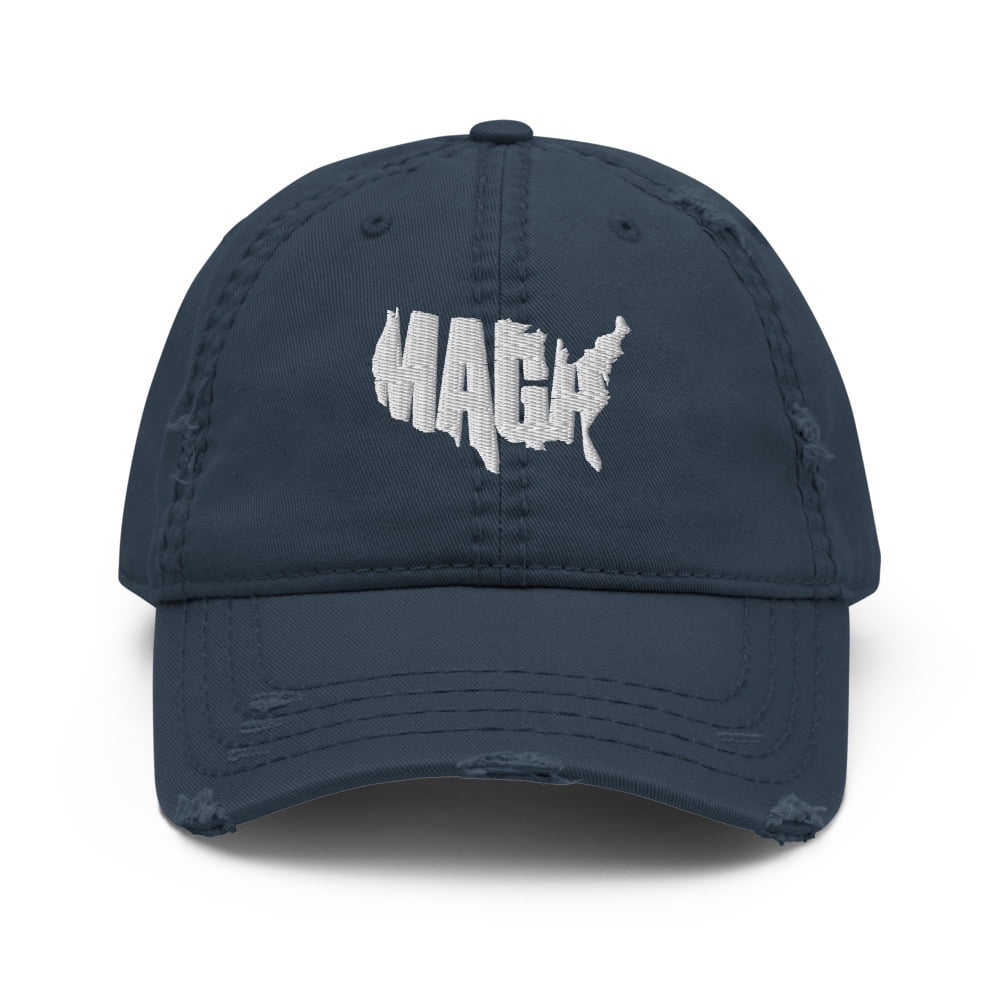 MAGA USA Map Embroidered Distressed Dad Hat White (Navy) - Walmart.com