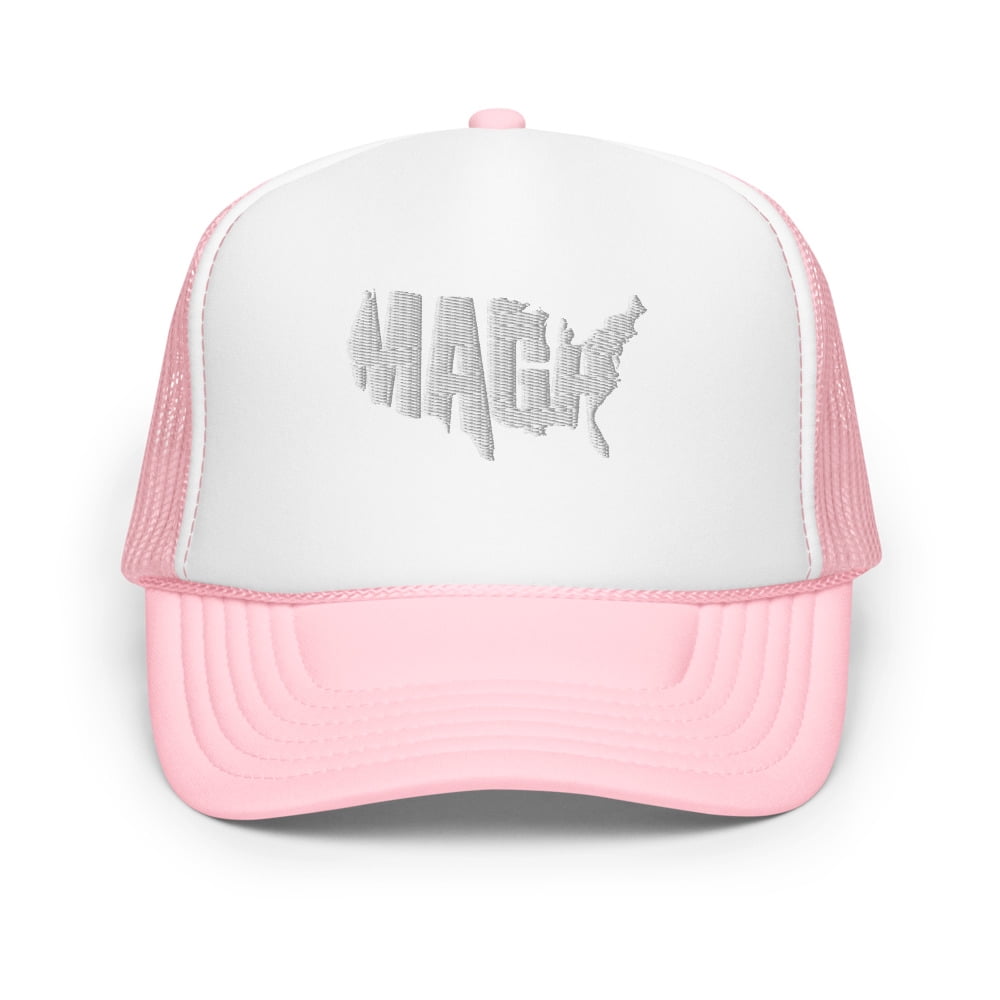 MAGA USA Map Embroidered Foam Trucker Hat White (Light Pink / White ...