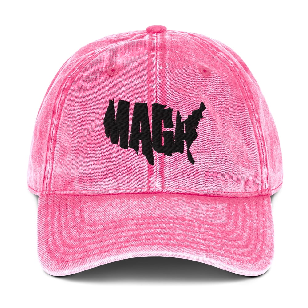 MAGA USA Map Embroidered Vintage Cotton Twill Cap Black (Pink ...