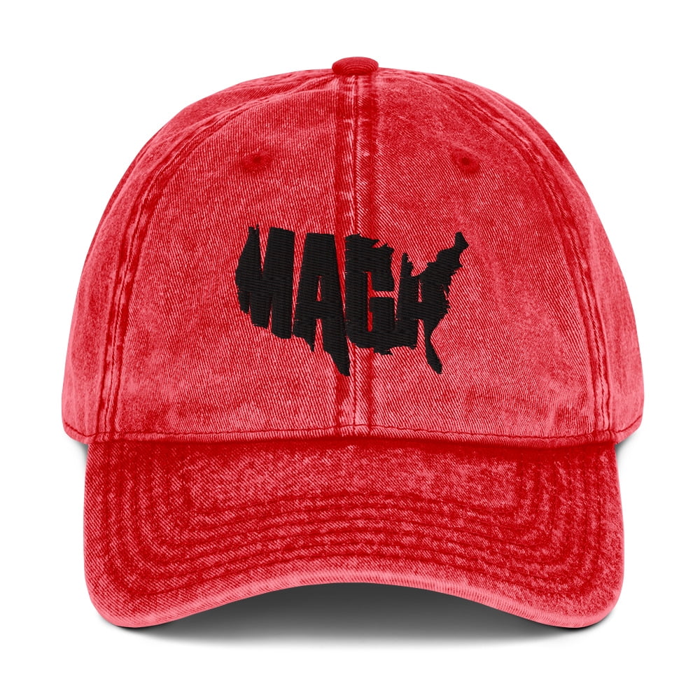 MAGA USA Map Embroidered Vintage Cotton Twill Cap Black (Red) - Walmart.com