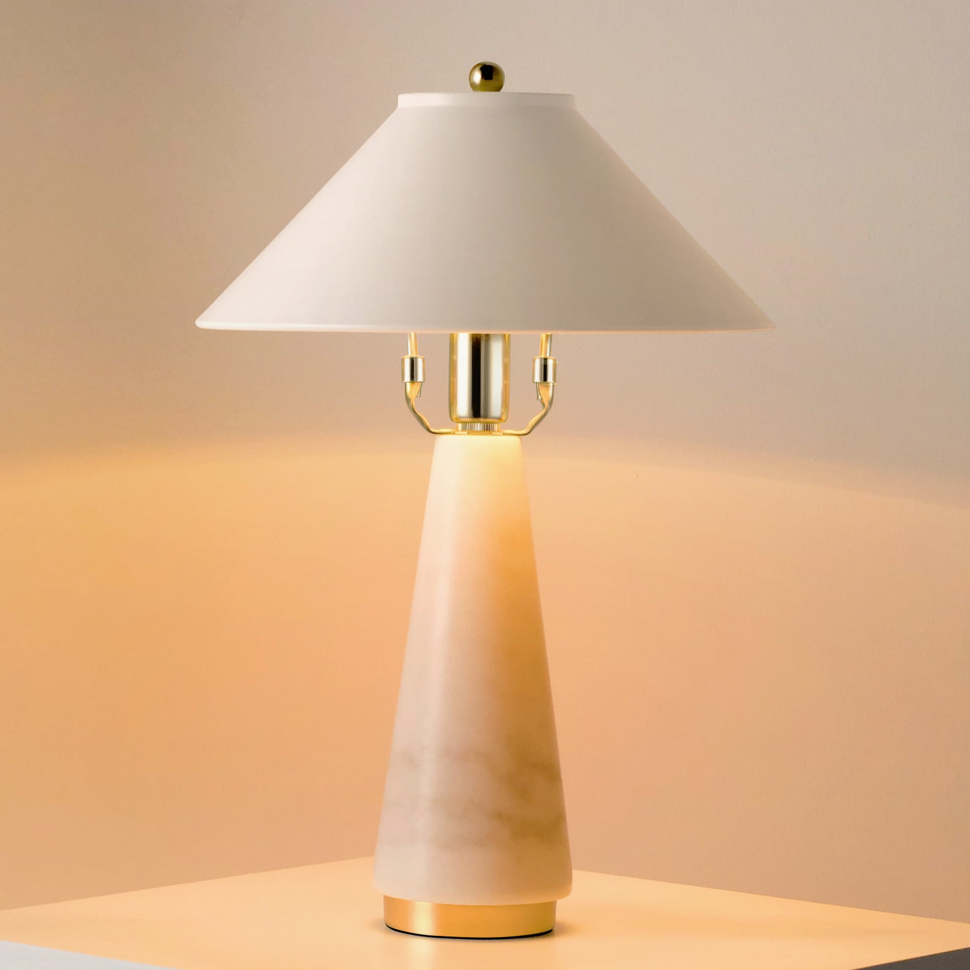 MAGCHARM 15'' Table Lamp, Natural Marble Base, 4W LED Bulb, Bedside ...