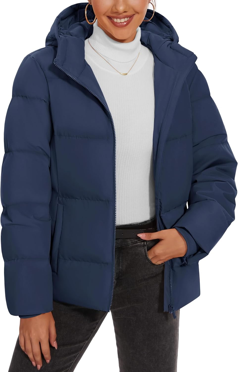 Women's Puffer Jacket with Hood Lightweight Thermal Quilted Coat with ...