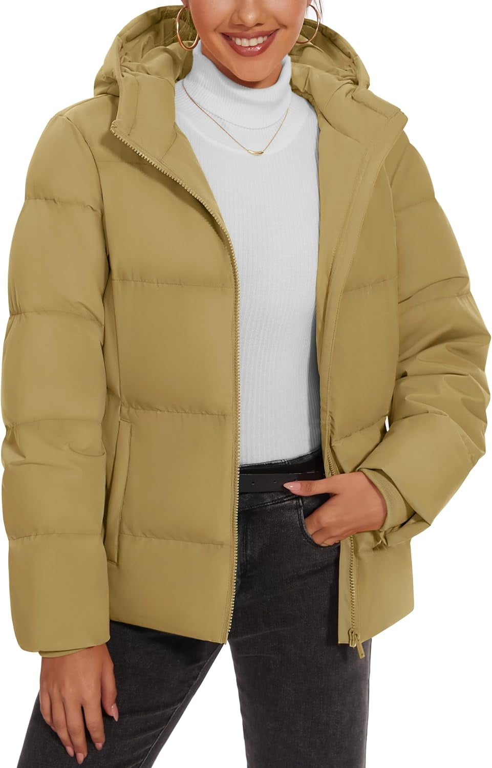 Women's Puffer Jacket with Hood Lightweight Thermal Quilted Coat with ...