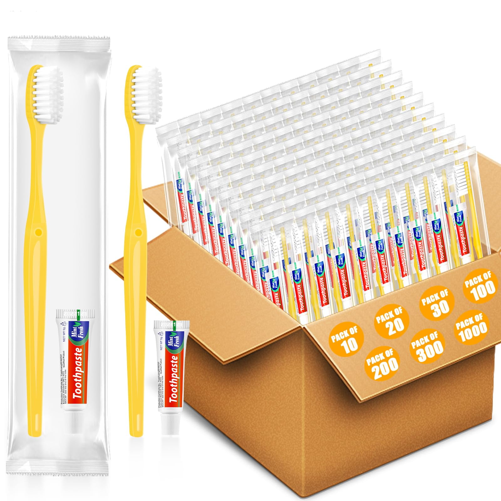 MAGDIY Disposable Toothbrushes with DHF10 Toothpaste Bulk 100 Pack ...