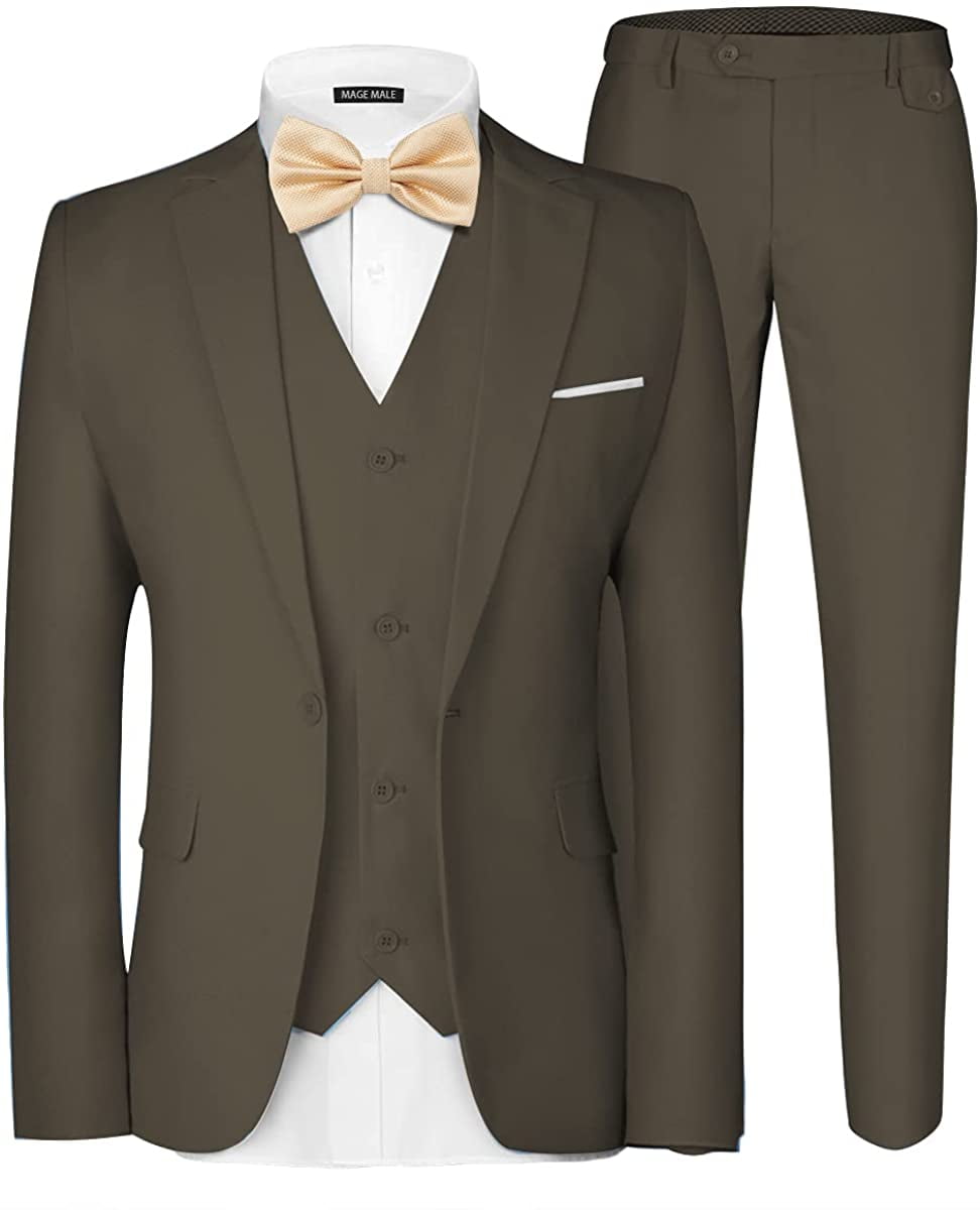 MAGE MALE Men's 3 Pieces Suit Elegant Solid One Button Slim Fit Single ...