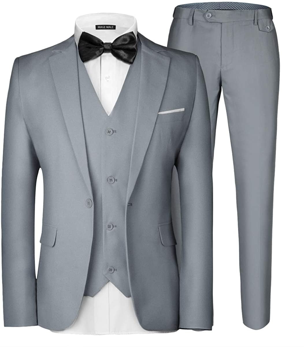 MAGE MALE Men's 3 Pieces Suit Elegant Solid One Button Slim Fit Single ...