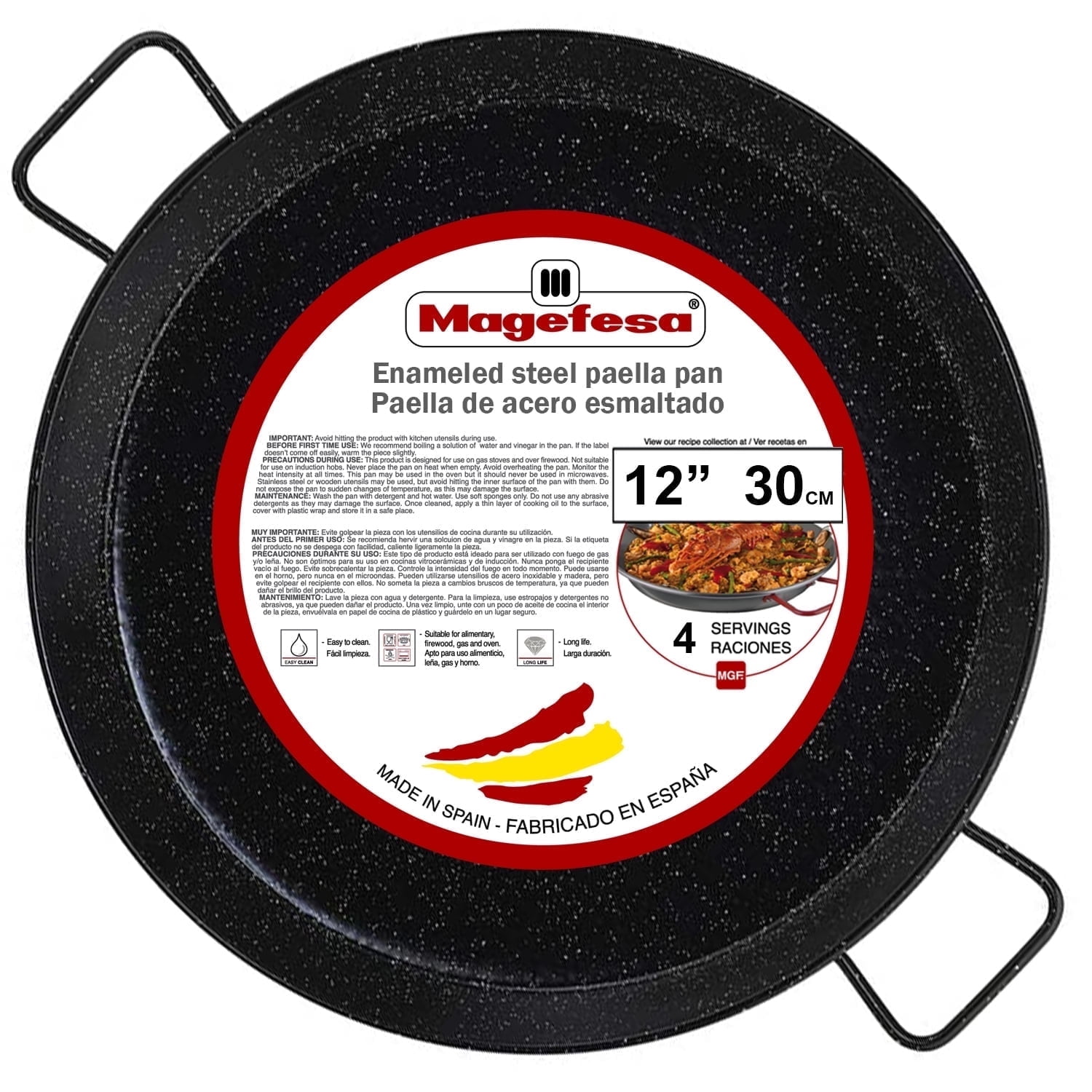 MAGEFESA 12" Enameled Steel Paella Pan – 4 Servings, Durable ...