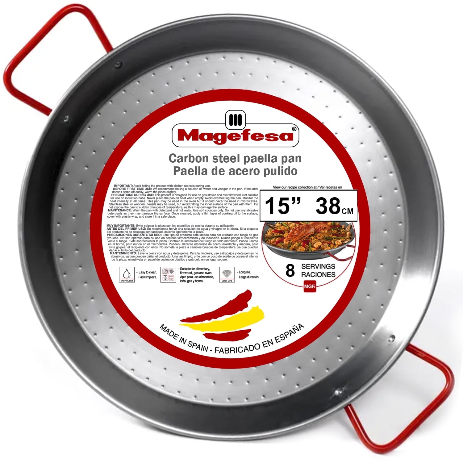 MAGEFESA 15-Inch Carbon Steel Paella Pan, 8-Serving, Lightweight and ...