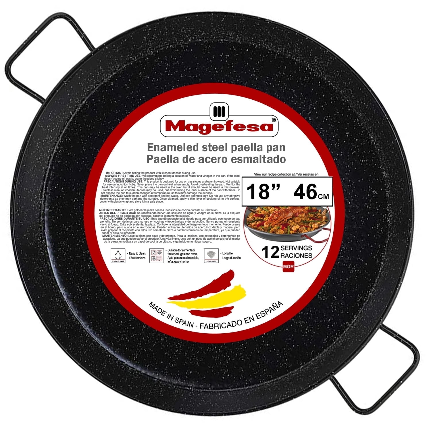 MAGEFESA 18" Enameled Steel Paella Pan – 12 Servings, Durable ...