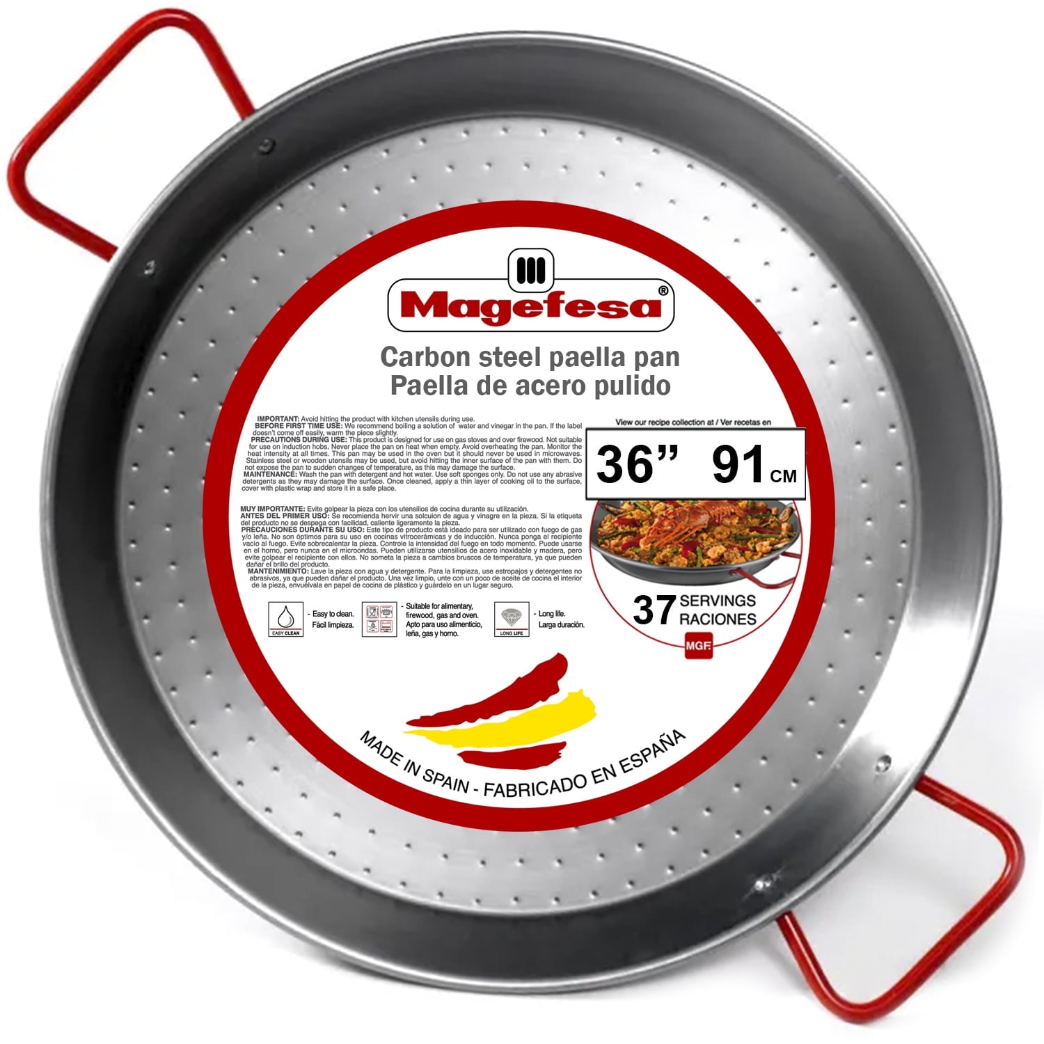 MAGEFESA 36-Inch Carbon Steel Paella Pan, 37-Serving, Lightweight and ...