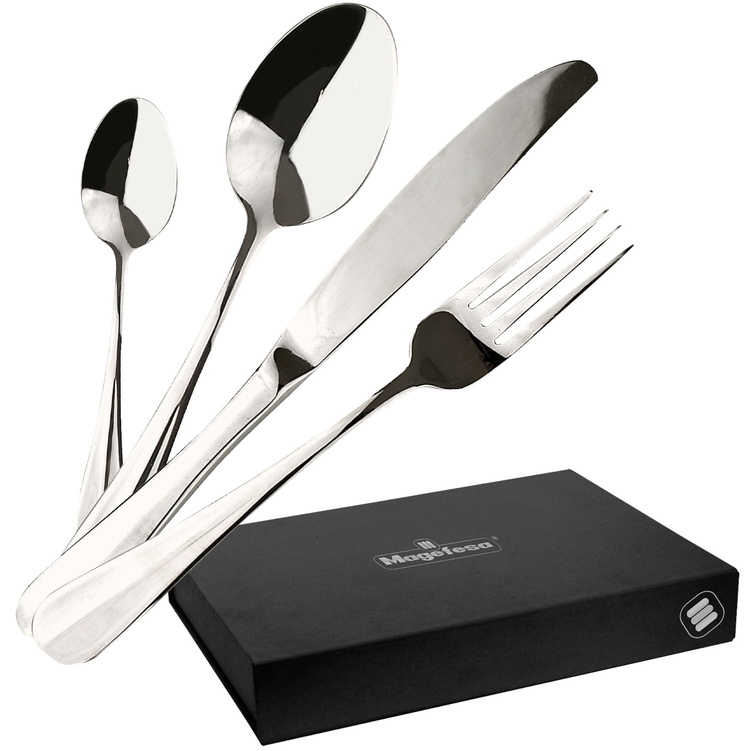 MAGEFESA Paris 24-Piece Stainless Steel Flatware Set, Elegant Silverware for 6, Includes Storage ...