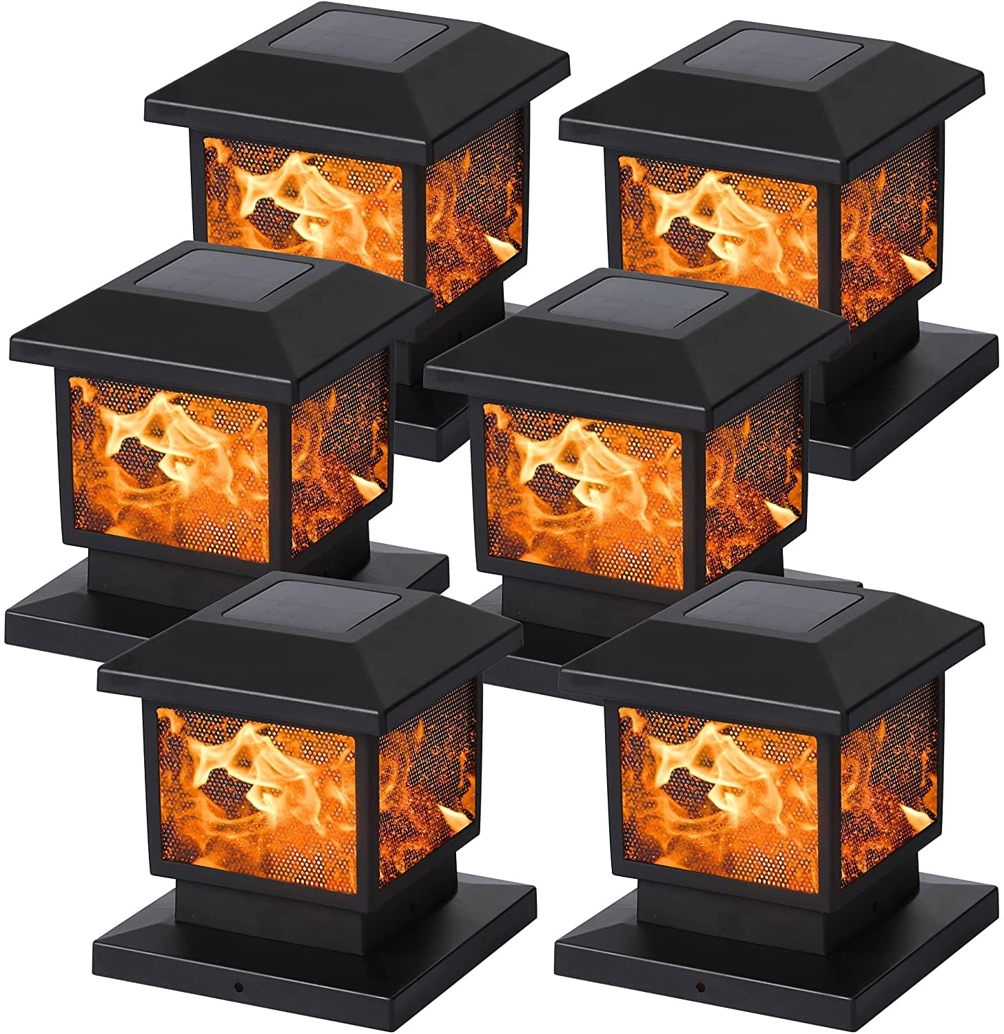 MAGGIFT 6 Pack Solar Flame Post Lights, Outdoor Brightness 72 SMD LEDs ...