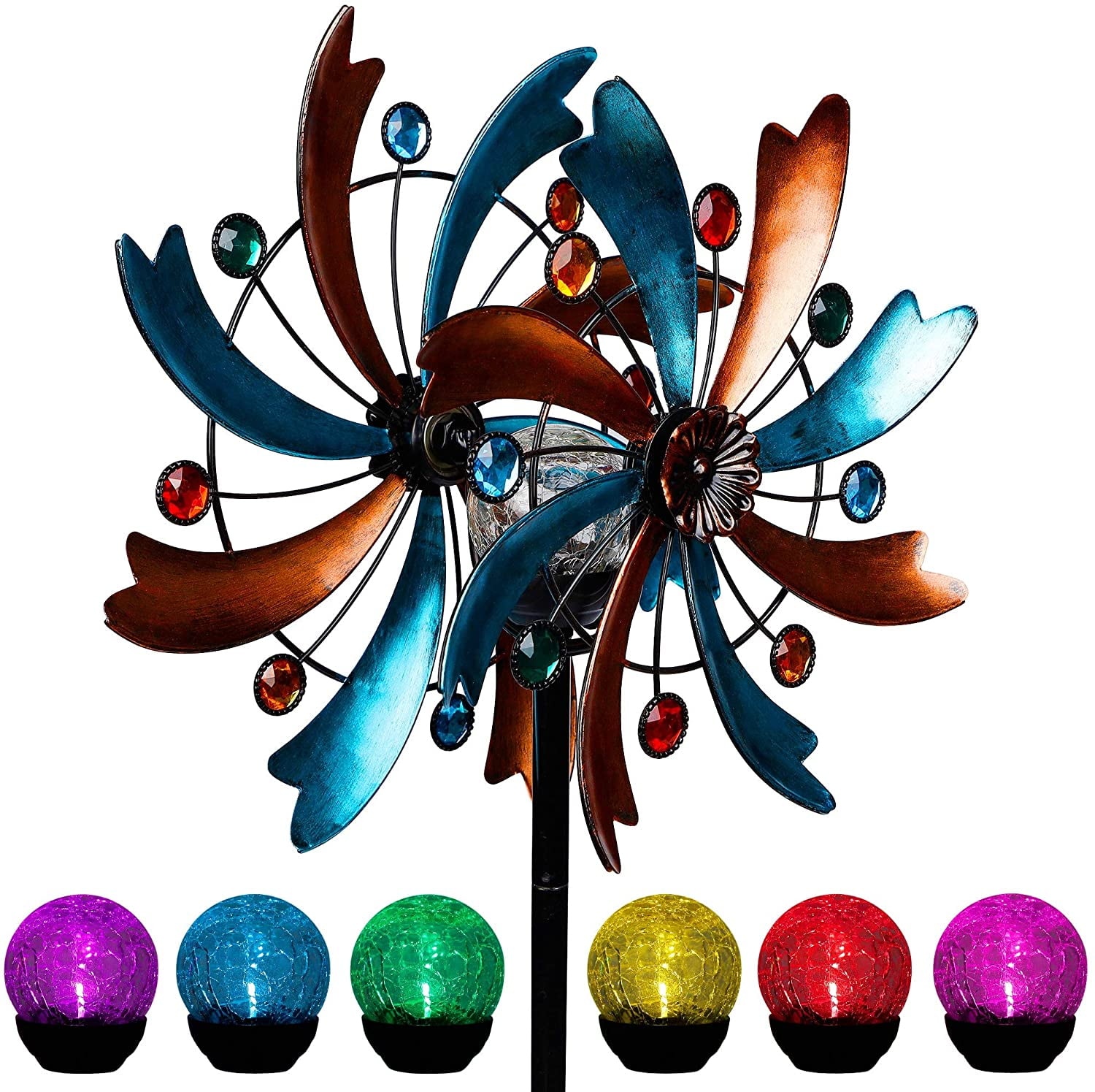 MAGGIFT Solar Wind Spinner, 56.3 Inch Outdoor Metal Stake Yard Spinners ...