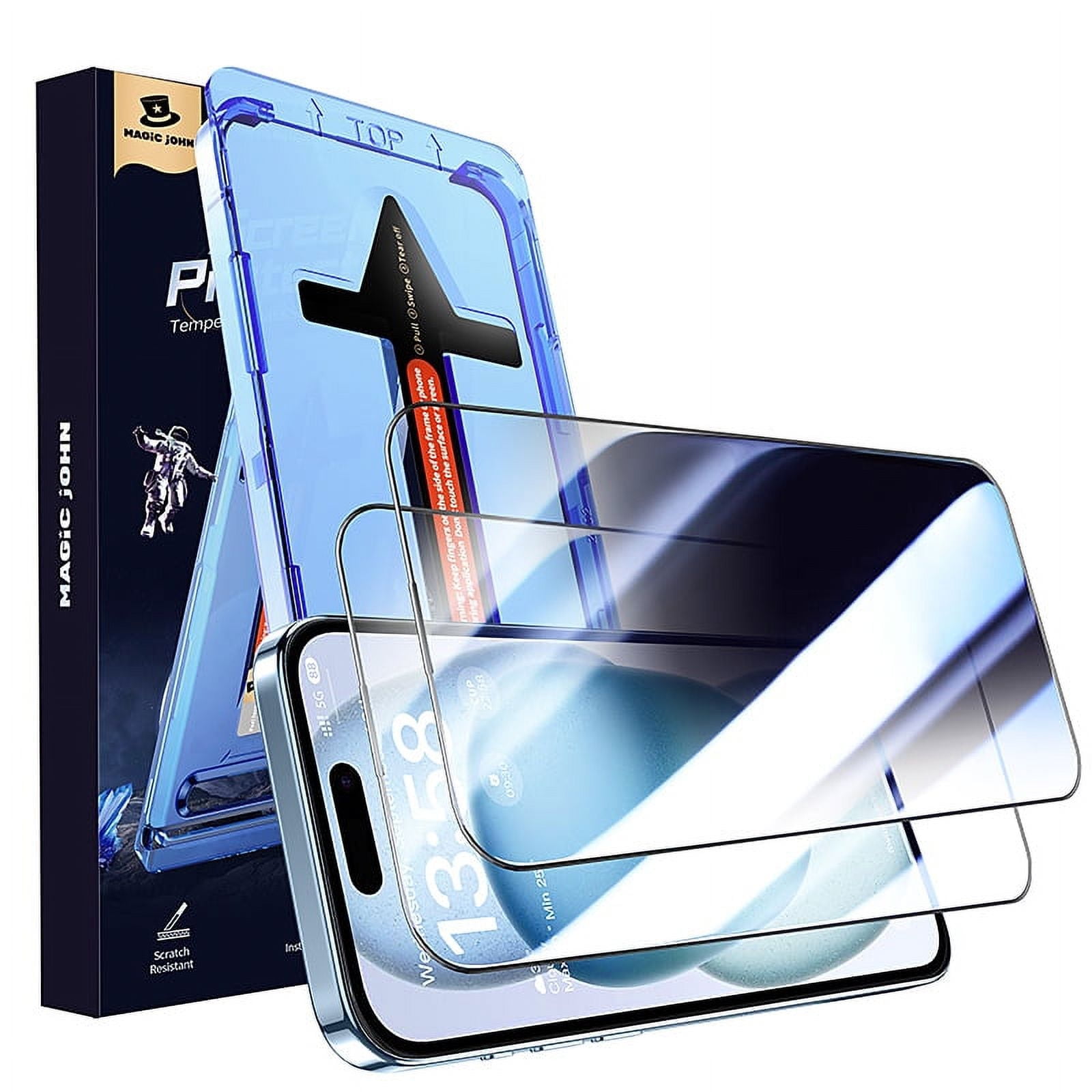MAGIC JOHN 2 Pack iPhone 15 6.1in Privacy Screen Protector, Tempered ...