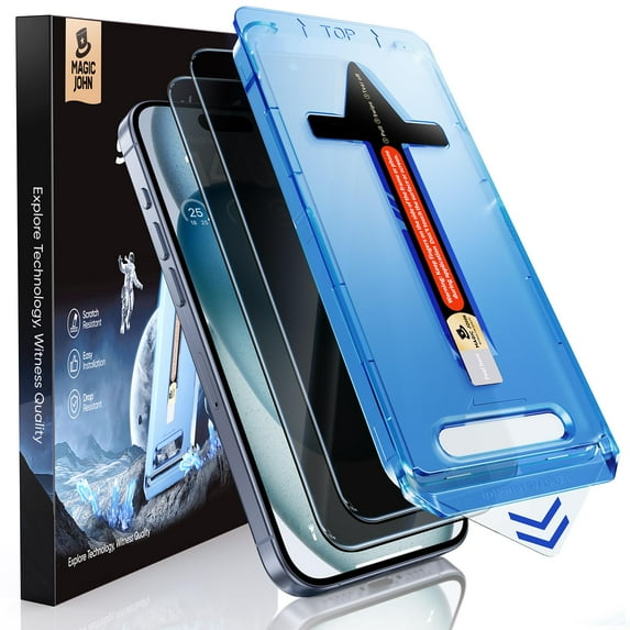 MAGIC JOHN 2 Pack for iPhone 15 6.1 inch Privacy Glass Screen Protector ...