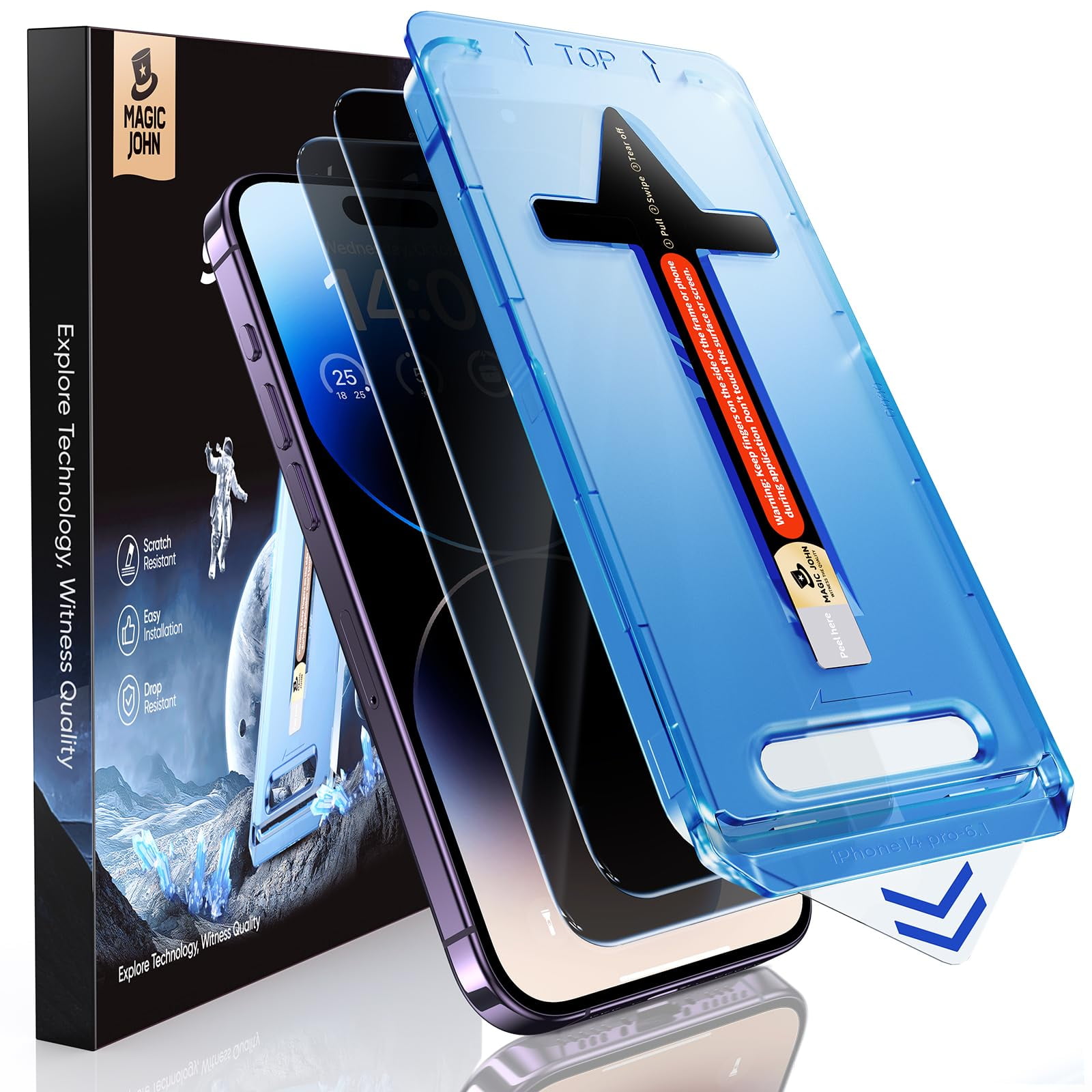 MAGIC JOHN 2 Pack for iPhone 14 Pro Privacy Screen Protector 6.1 inch ...