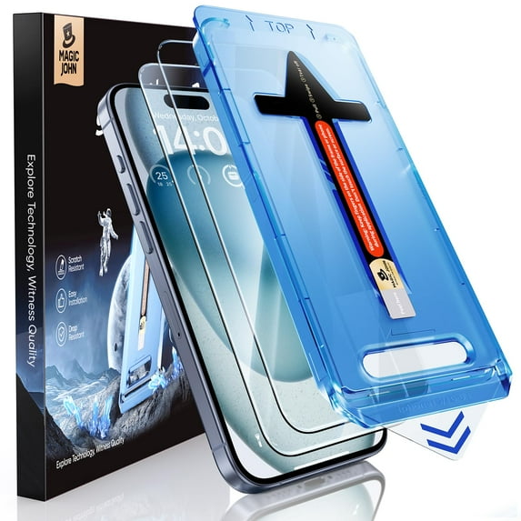 MAGIC JOHN 2 Pack for iPhone 15 Tempered Glass Screen Protector 6.1 ...