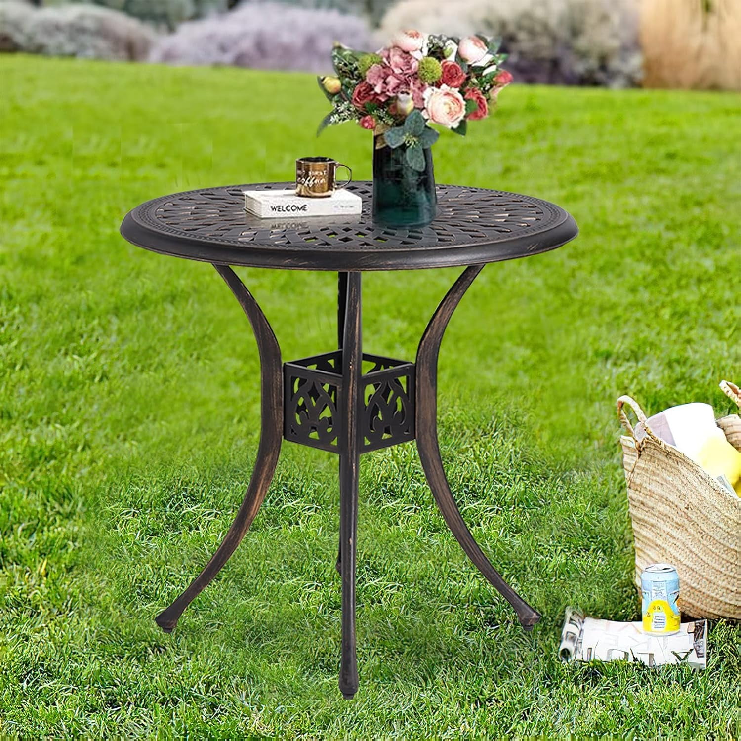 MAGIC UNION 31" Round Cast Aluminum Dining Table Patio Side Tables for ...