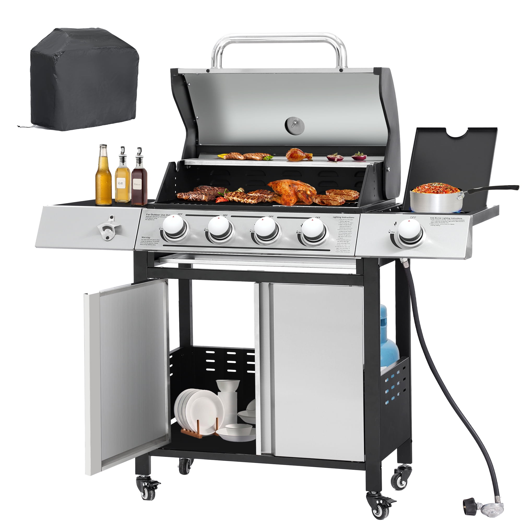 MAGIC UNION 4-Burner Propane Gas BBQ Grill High-Strength Stainless ...