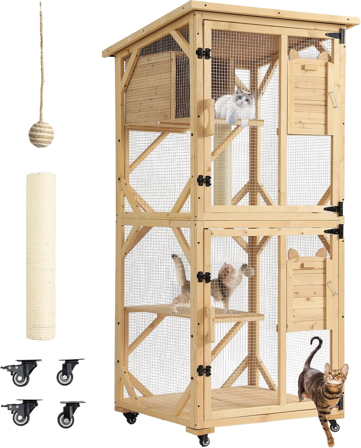 MAGIC UNION 71" Catio Outdoor Cat Enclosure Window Access, 4 Tiers Cats Playpen with Wheels ...