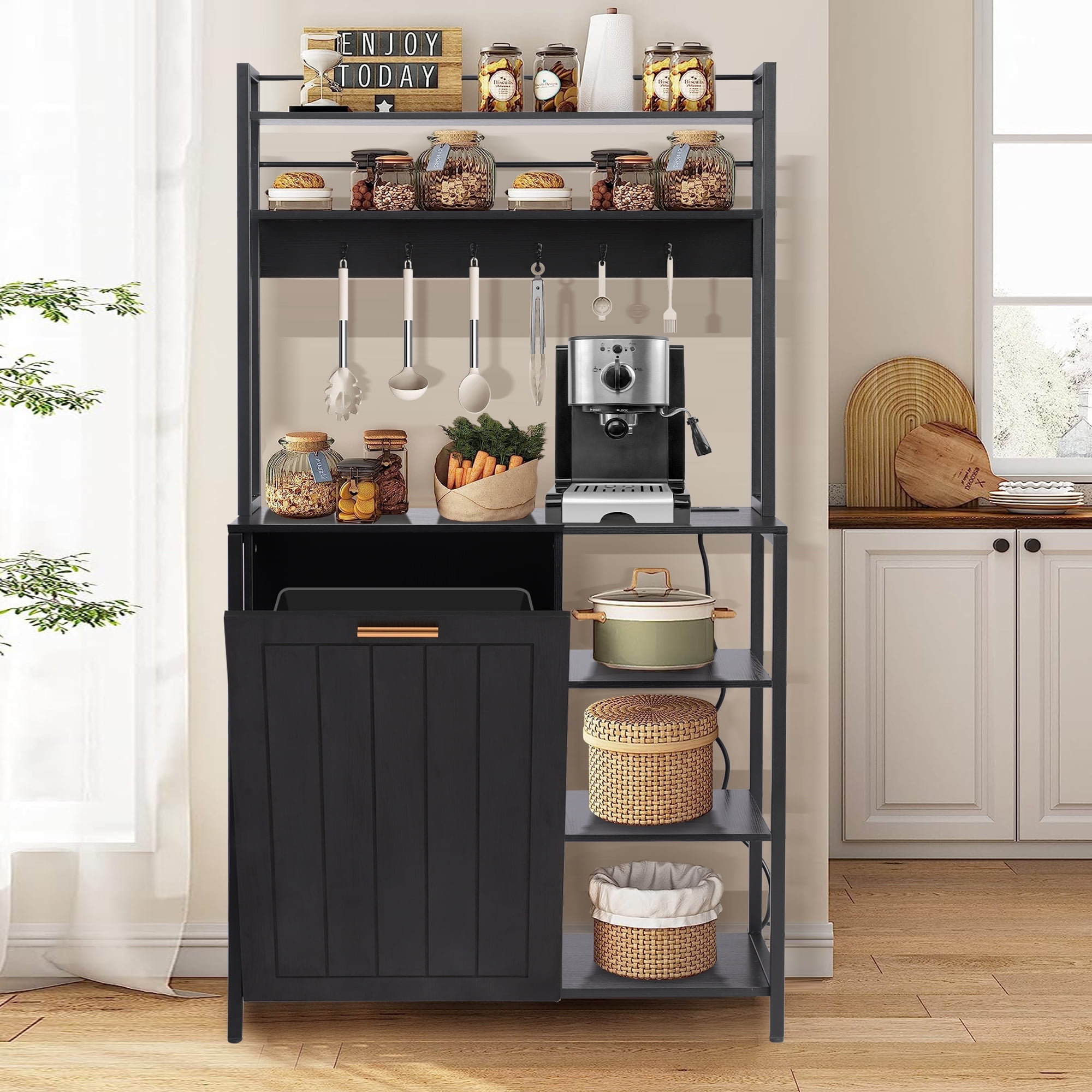 MAGIC UNION Black Bakers Racks Kitchen Microwave Stand Cabinet with 10 ...