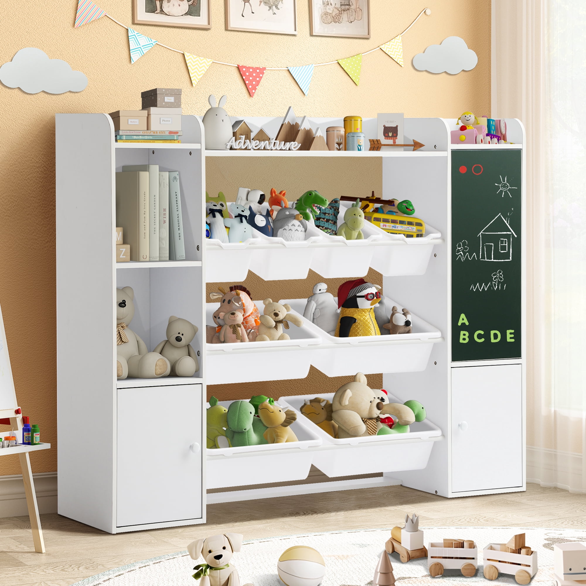 MAGIC UNION Kids Toys Storage Organizer with Chalkboard, 4-Tier Toy ...