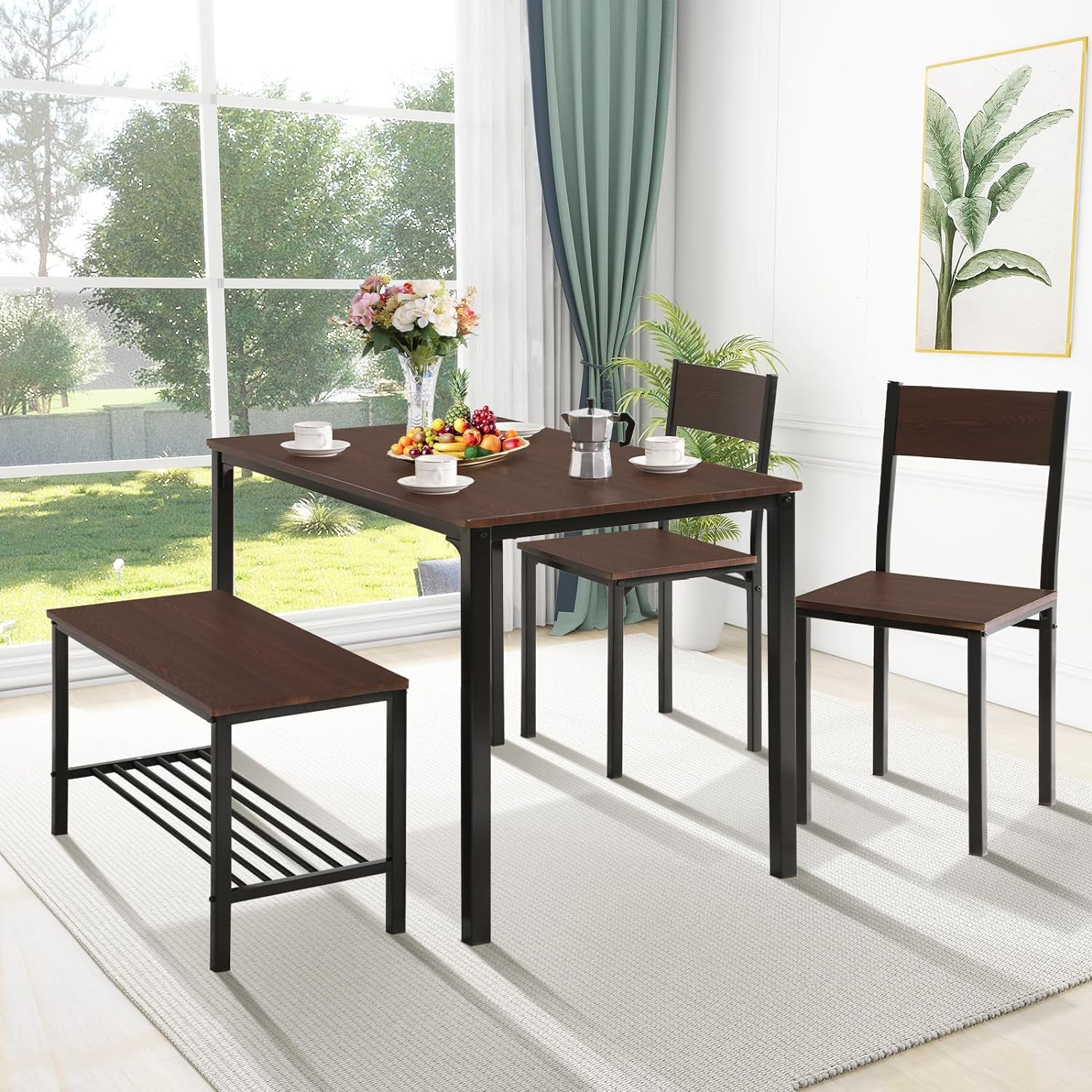 MAGIC UNION Kitchen Table with Bench and 2 Chairs Dining Table Set for ...