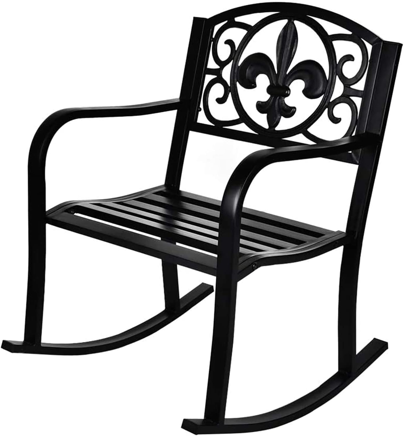MAGIC UNION Outdoor Metal Rocking Chair, Black Patio Rocker Cast Iron ...