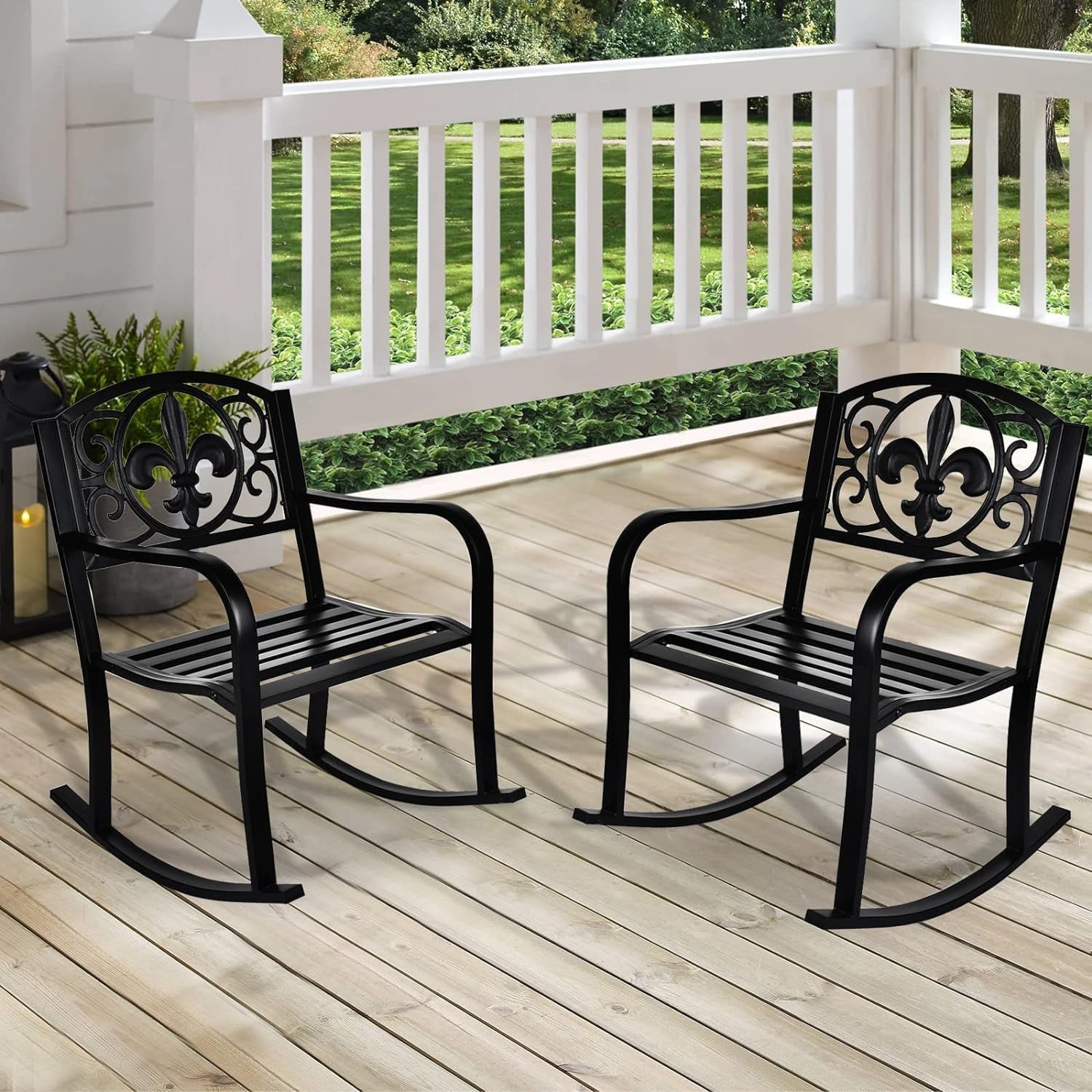 MAGIC UNION Outdoor Metal Rocking Chairs Set of 2, Patio Swings Seating ...
