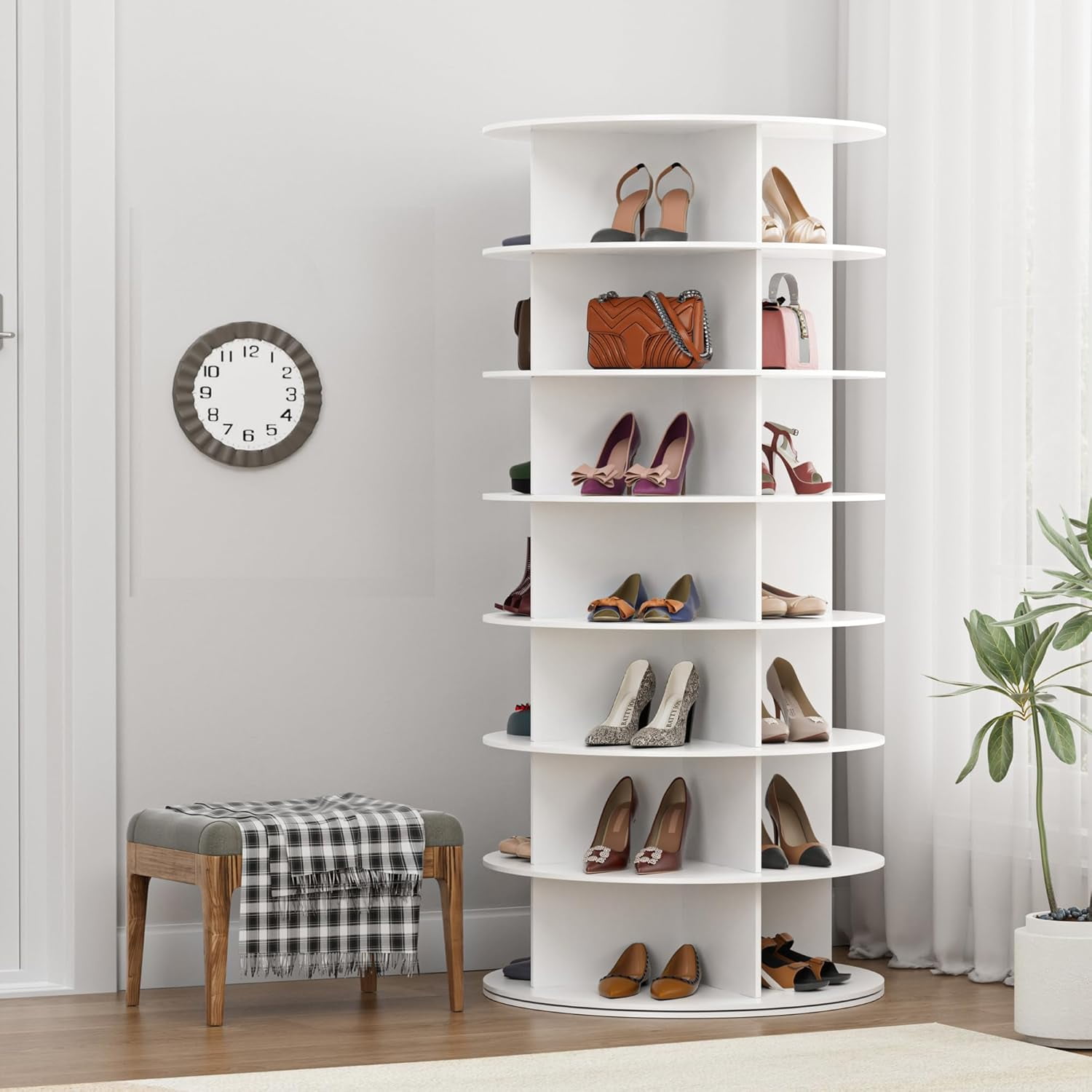 MAGIC UNION Rotating Shoe Rack Tower - 7-Tier Spinning Handbag Shoe ...