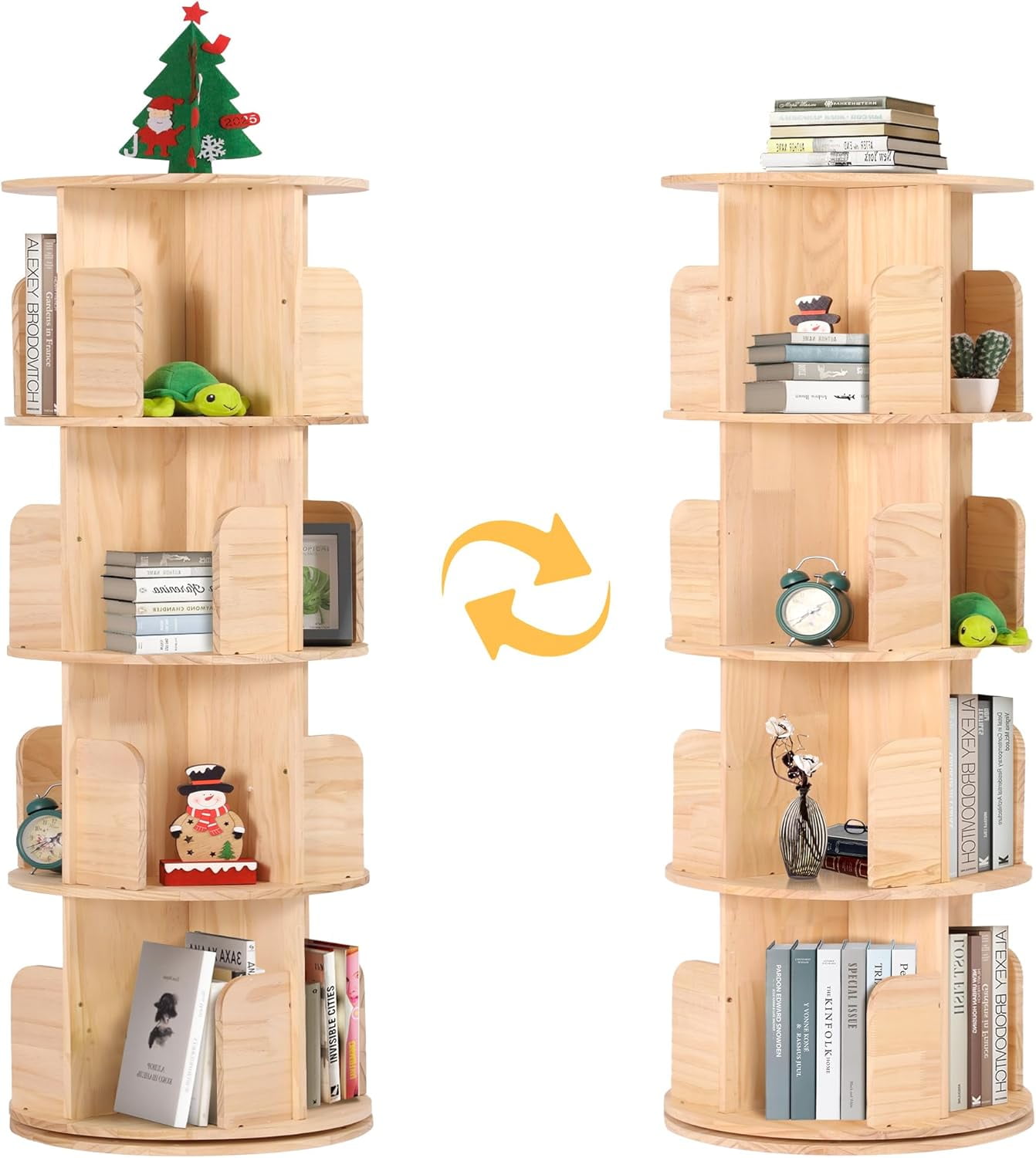 MAGIC UNION Stackable Rotating Bookshelf,4 Tier 360°Display Spinning ...